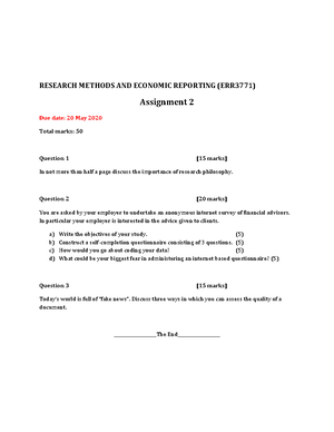 Research methodology Assignment 1 of 2022 - Name: Muzumi Matengu ...