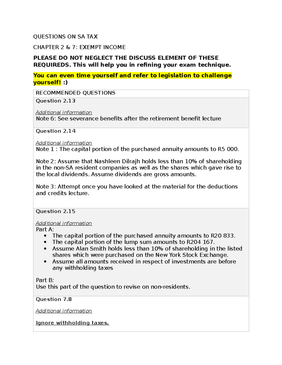 Individuals (inclusions and exemptions) QSAT - QUESTIONS ON SA TAX ...