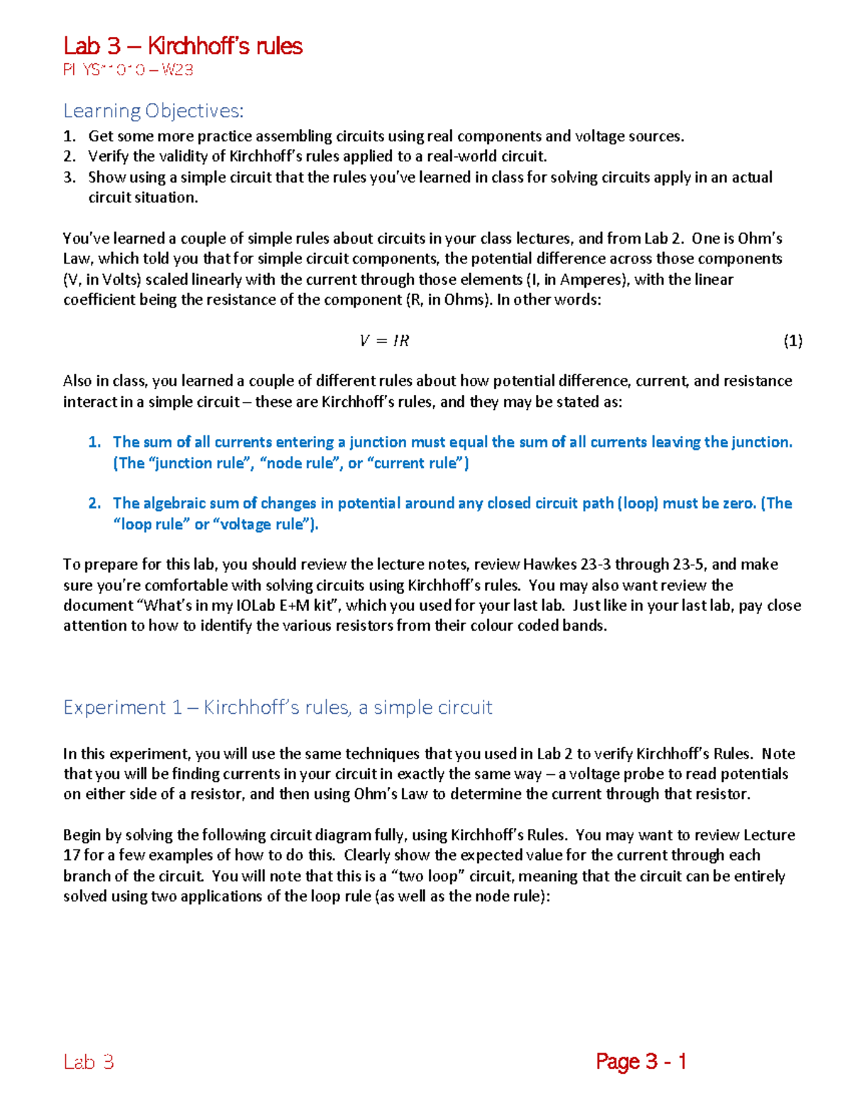 PHYS1010 Lab 3 W23 - second lab of the course - PHYS*1010 – W2 3 ...