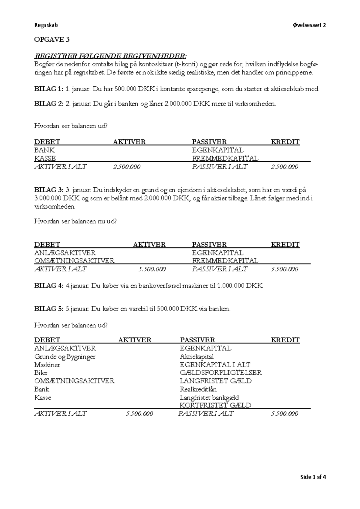 SDU Ekstern regnskab øvelsesopgave om balance - OPGAVE 3 REGISTRER FØLGENDE BEGIVENHEDER: Bogfør ...