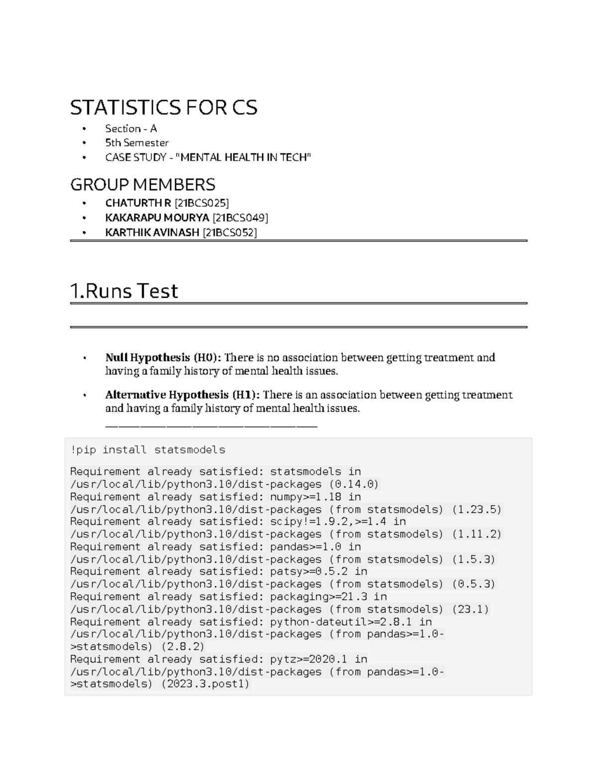 Case Study Analysis II - STATISTICS FOR CS Section - A 5th Semester ...