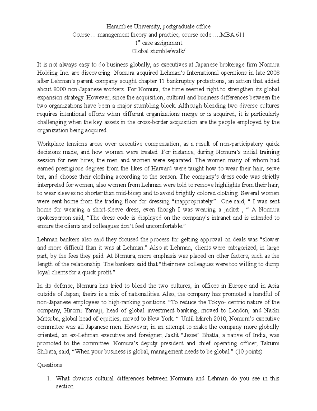 Management Theories And Practice First Case Assignment Harambee management-theories-and-practice-first-case-assignment-harambee