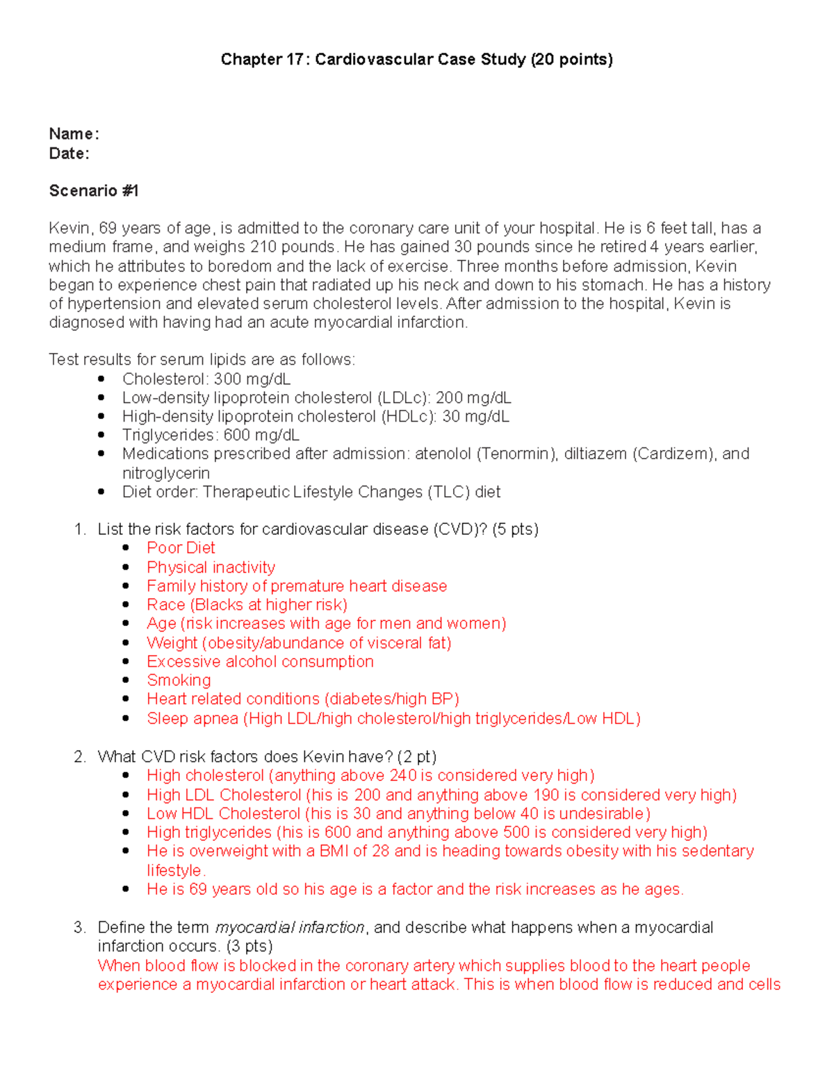Nutrition Cardio case Study DUE 4 - Chapter 17: Cardiovascular Case ...