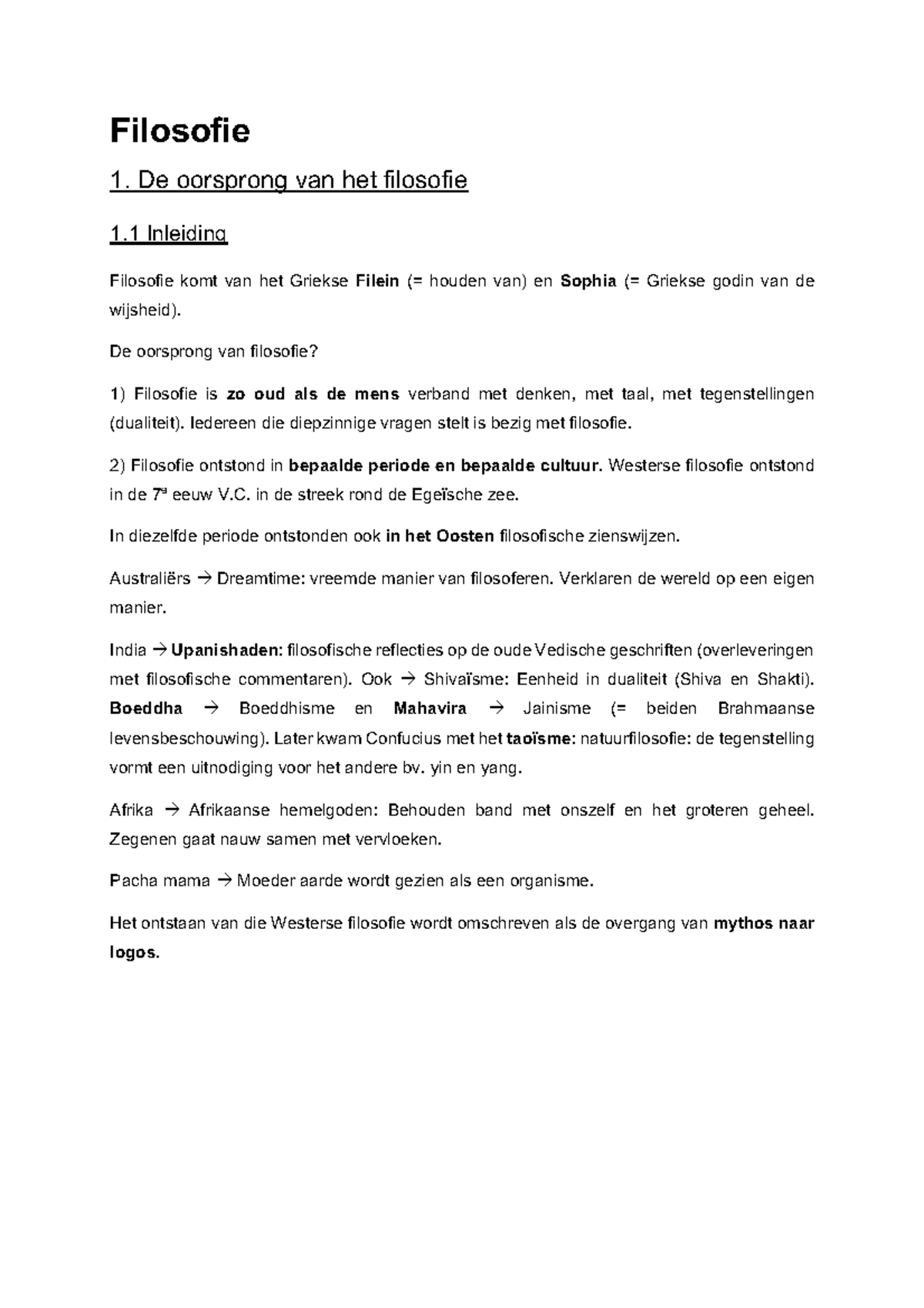 Filosofie (2015 ) - Filosofie 1. De oorsprong van het filosofie 1 Inleiding Filosofie komt van ...