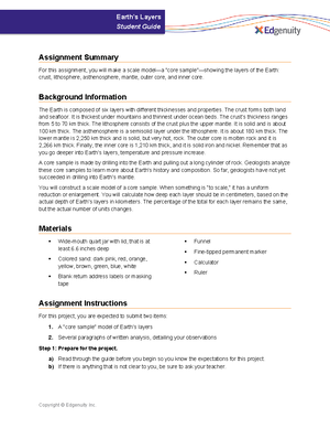 Project-Earth's Layers-student guide - Assignment Summary For this ...