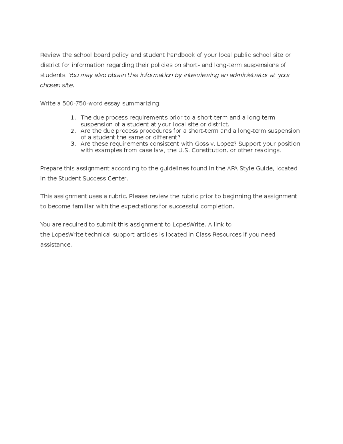 POS 500 Student Discipline and Due Process WK3 - Review the school ...