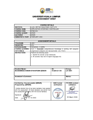 LAB 5 Muhammad Iqmal Hafiz BIN Shahruddin - UNIVERSITI KUALA LUMPUR KAMPUS KOTA MALAYSIAN ...
