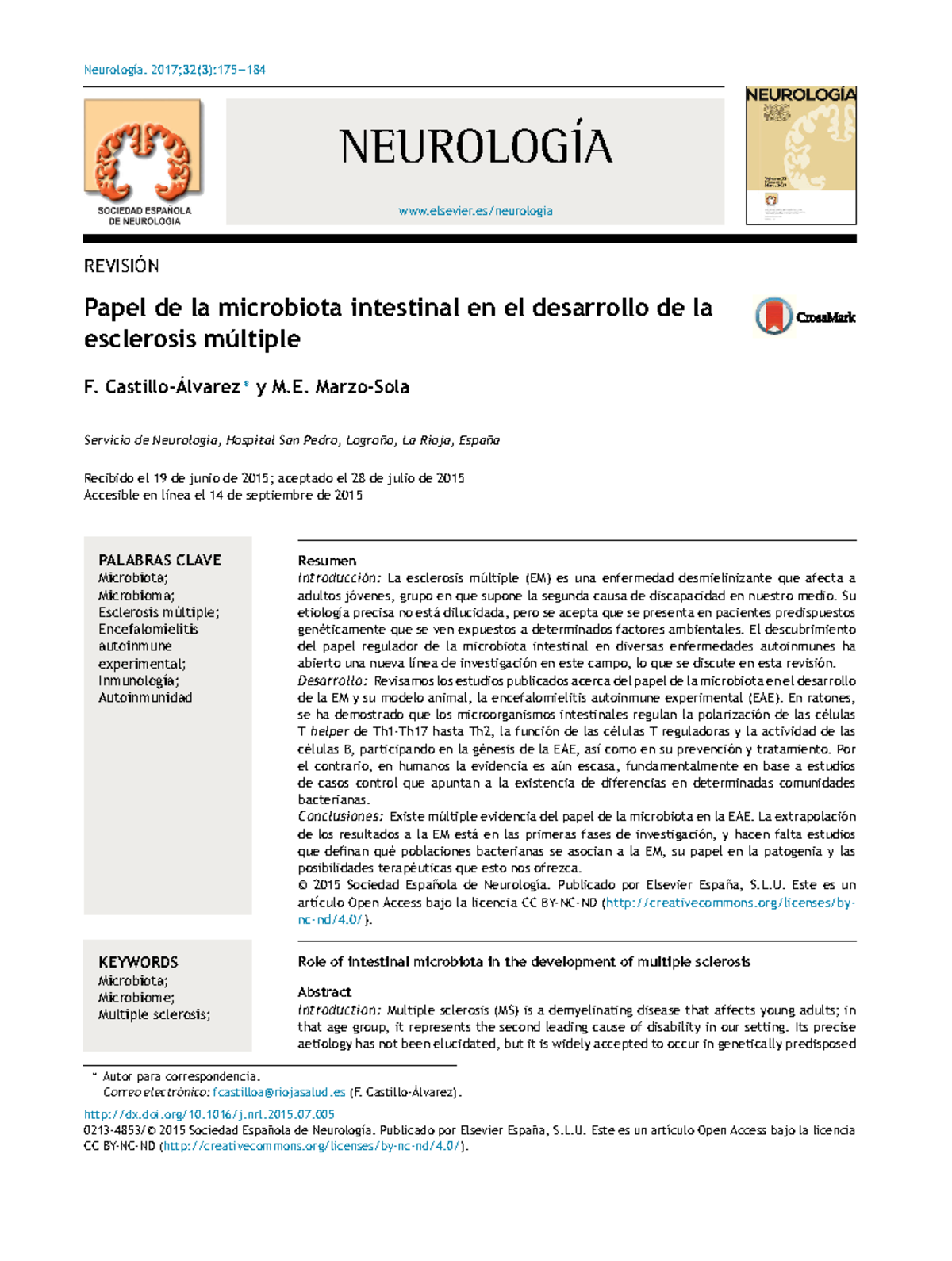 Flora y Esclerosis Múltiple - Neurología. 2017;32(3):175— NEUROLOGÍA ...