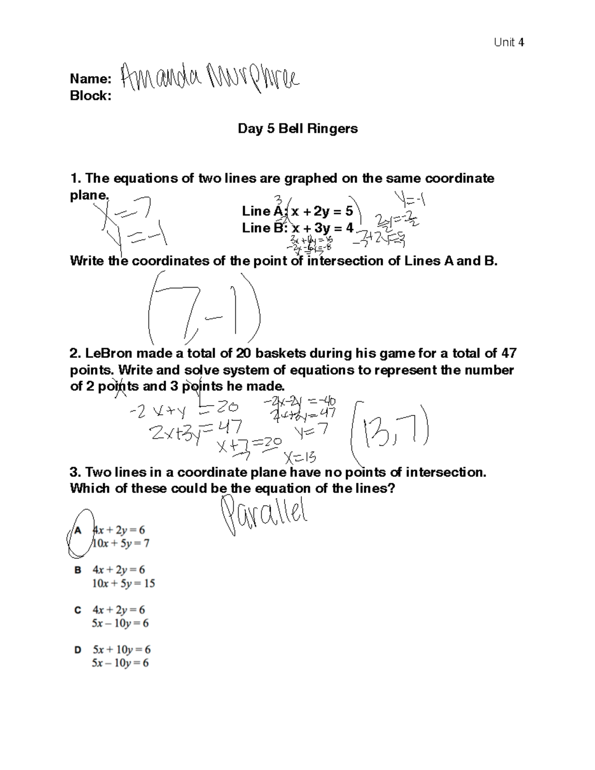 Bell+Ringer+4 - bell ringer - Unit 4 Name: Block: Day 5 Bell Ringers 1 ...
