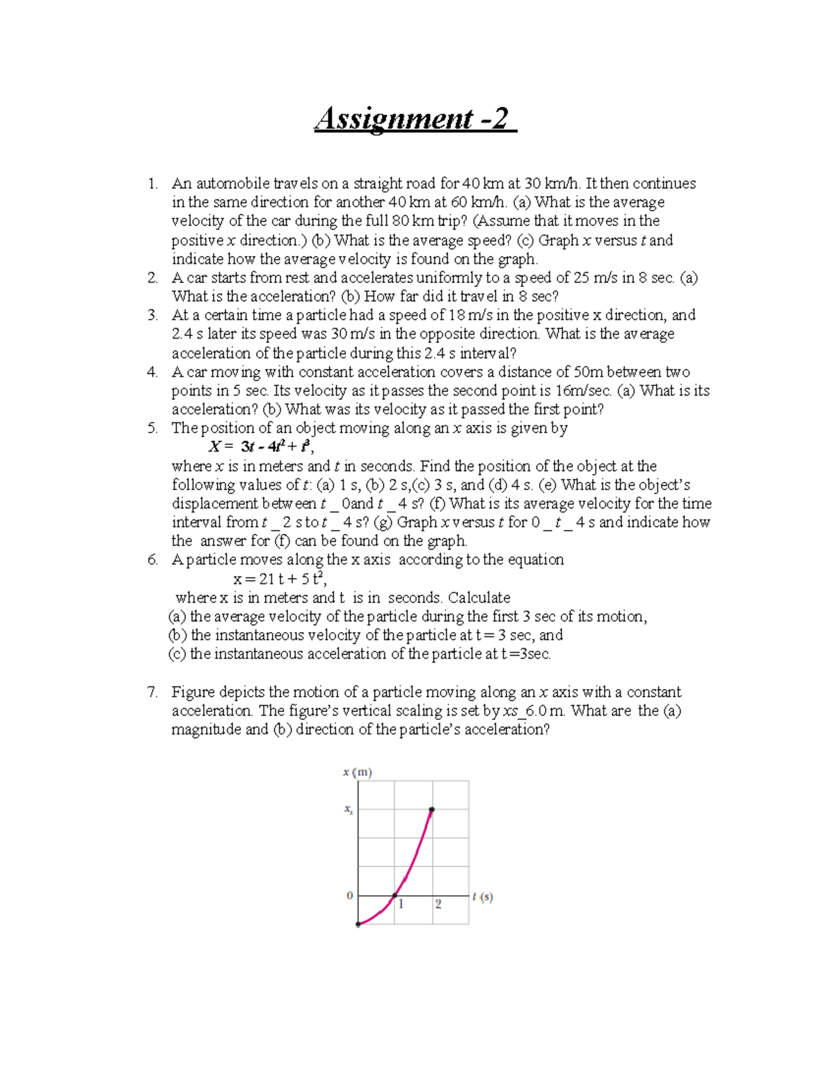 Assignment-2 - assignment 2 - Assignment - An automobile travels on a straight road for 40 km at ...