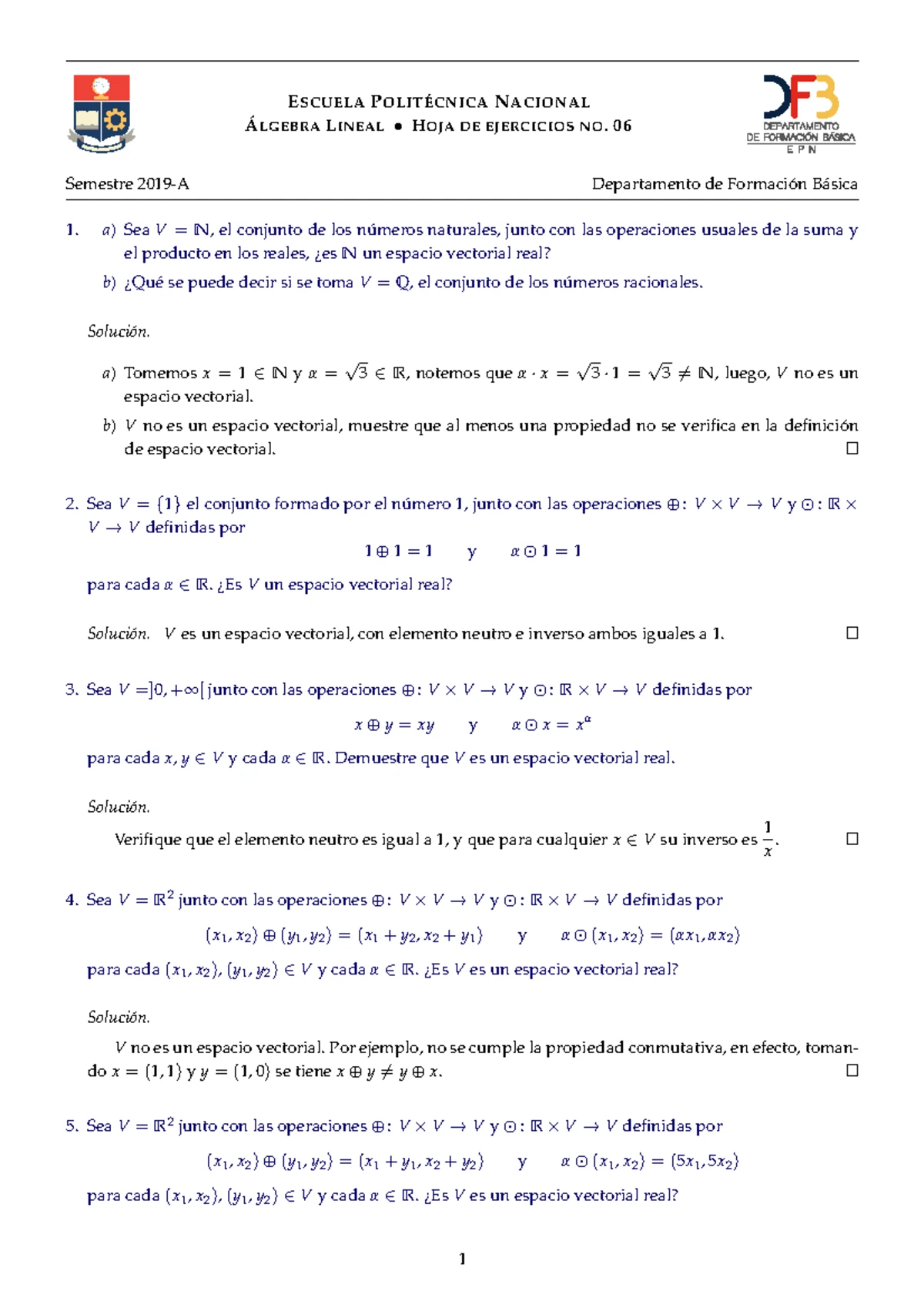 Ejercicios Sub-espacios vectoriales - E SCUELA P N ACIONAL LGEBRA L INEAL H OJA DE EJERCICIOS NO ...