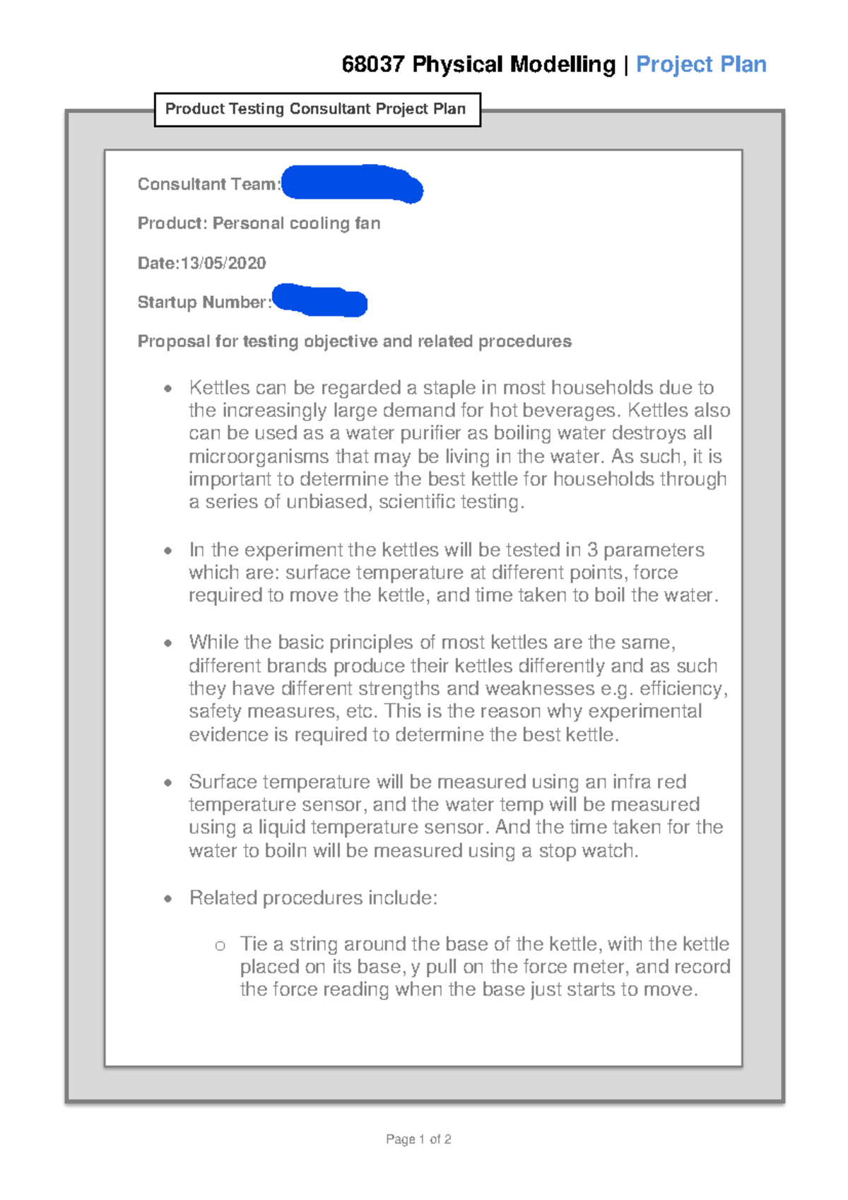 Final kettle plan - 68037 Physical Modelling | Project Plan Page 1 of 2 ...