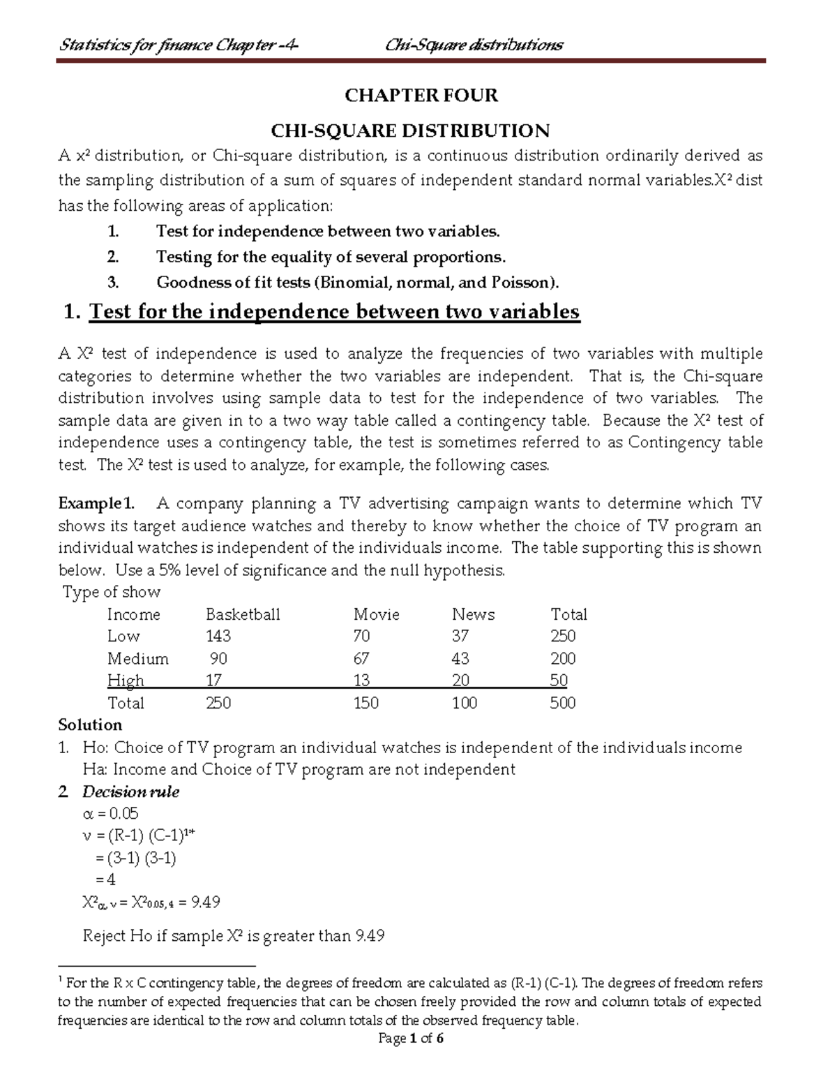 Business STAT CH 4 - good - CHI-SQUARE DISTRIBUTION A x 2 distribution ...