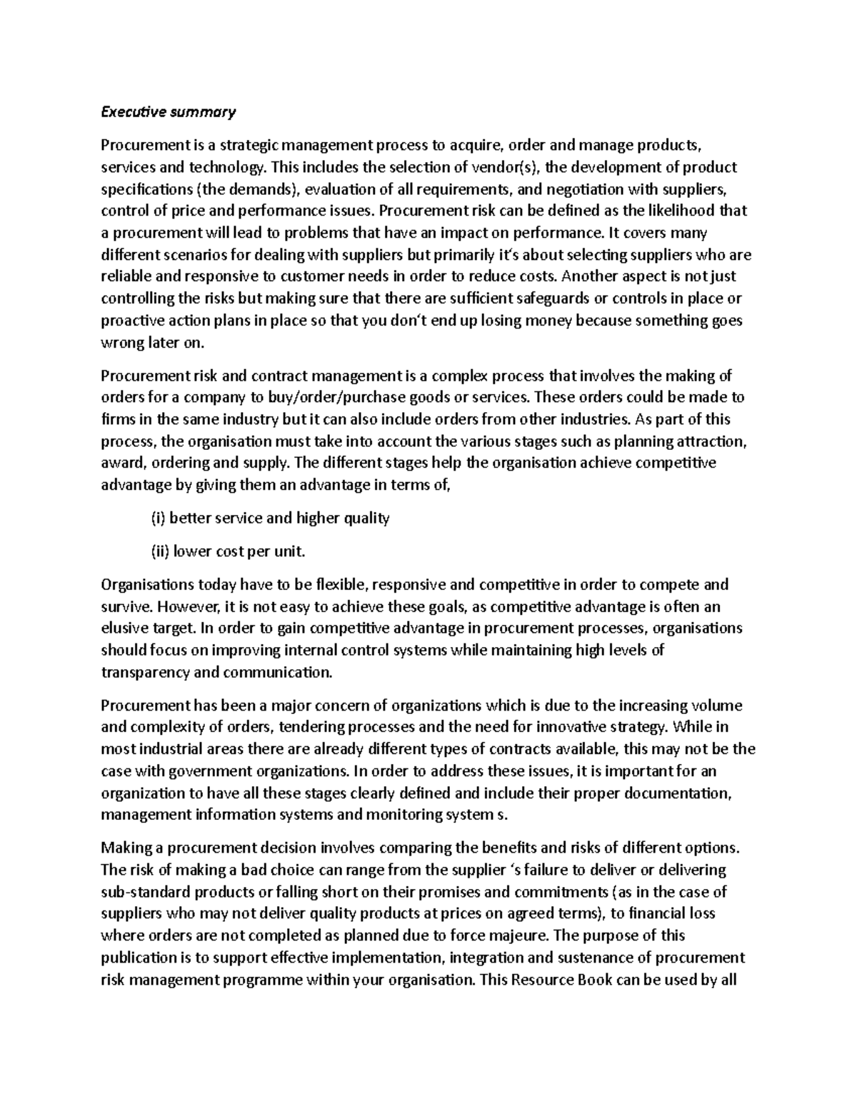 Executive summary - Executive summary Procurement is a strategic ...