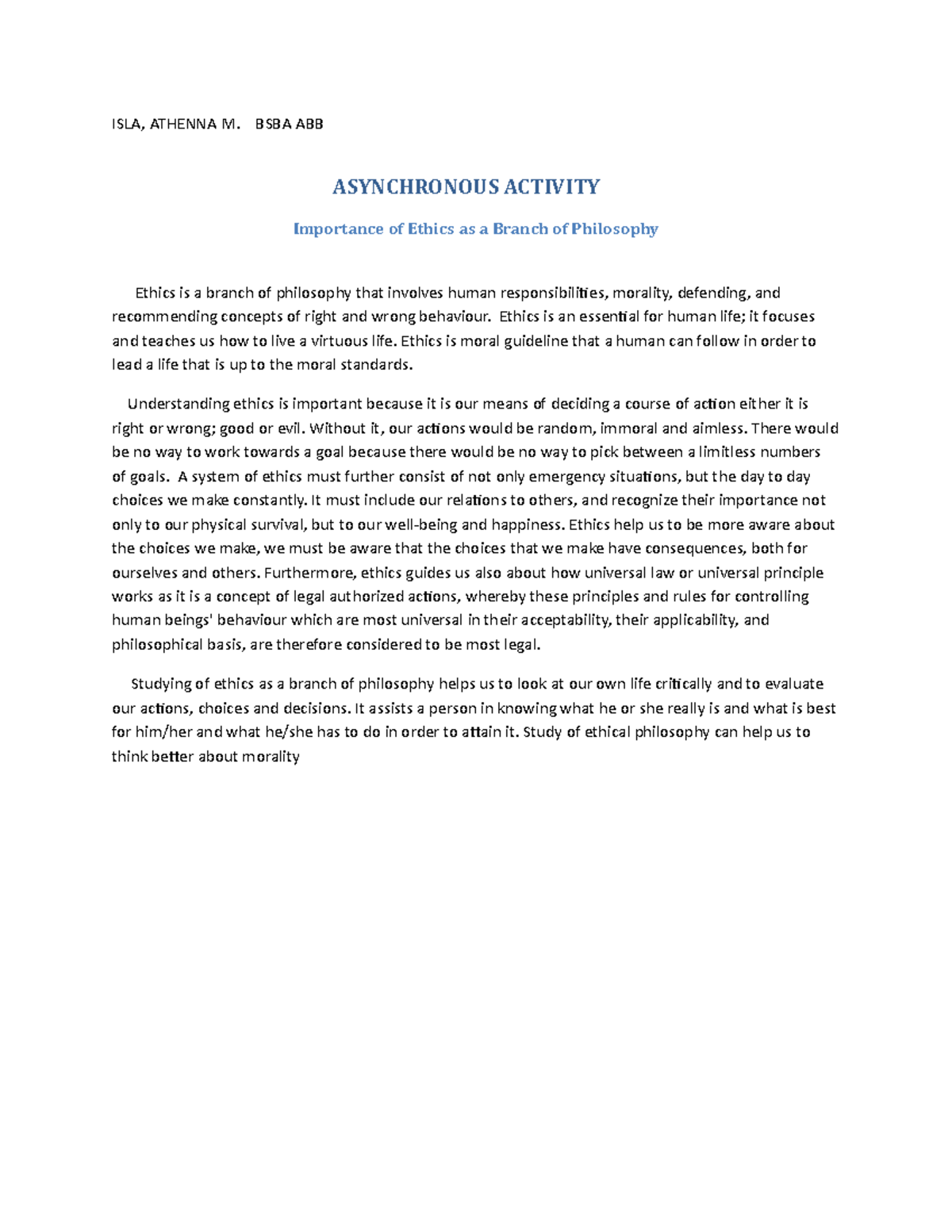 Asynchronous activity - ISLA, ATHENNA M. BSBA ABB ASYNCHRONOUS ACTIVITY ...