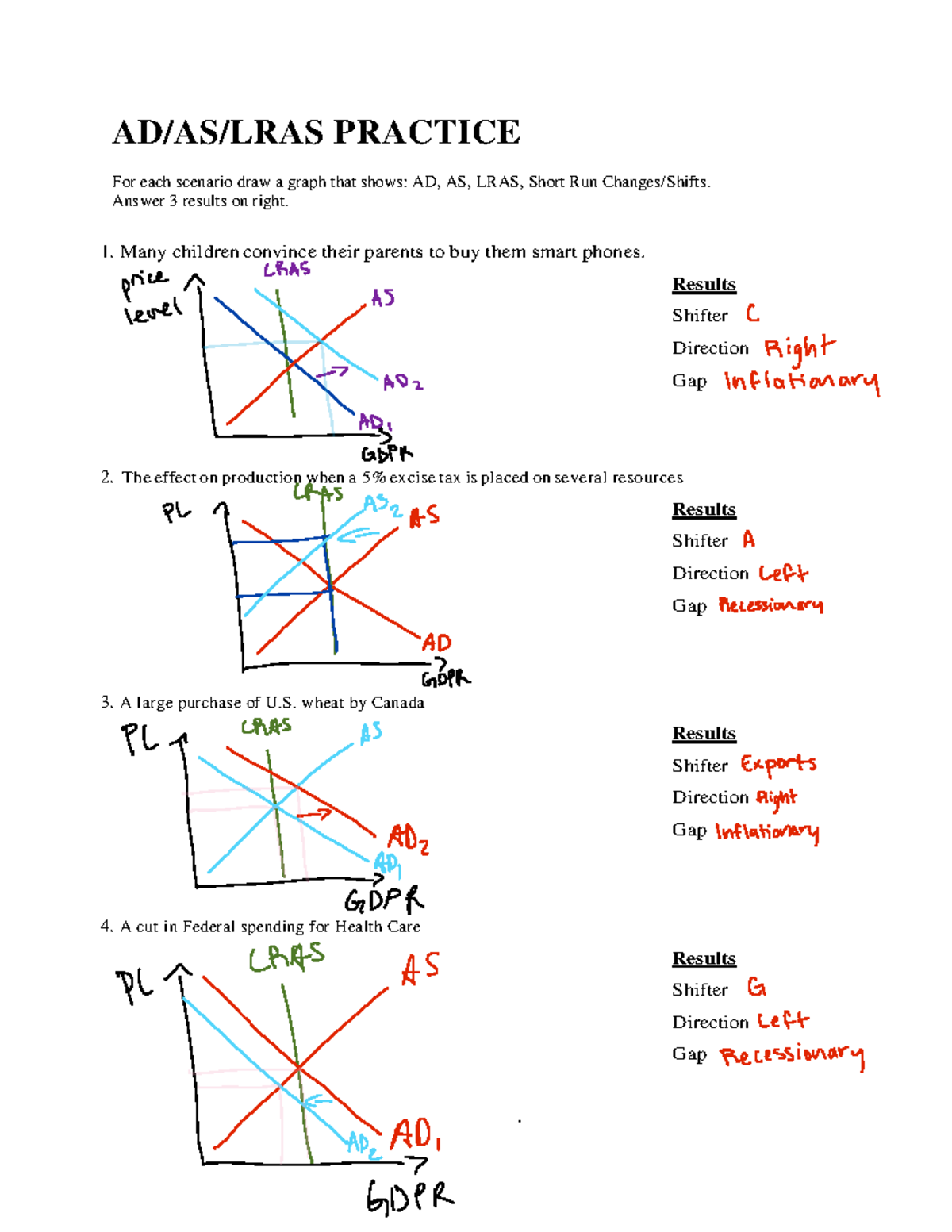 Short and Long Aggregate Supply and Demand - AD/AS/LRAS PRACTICE For ...