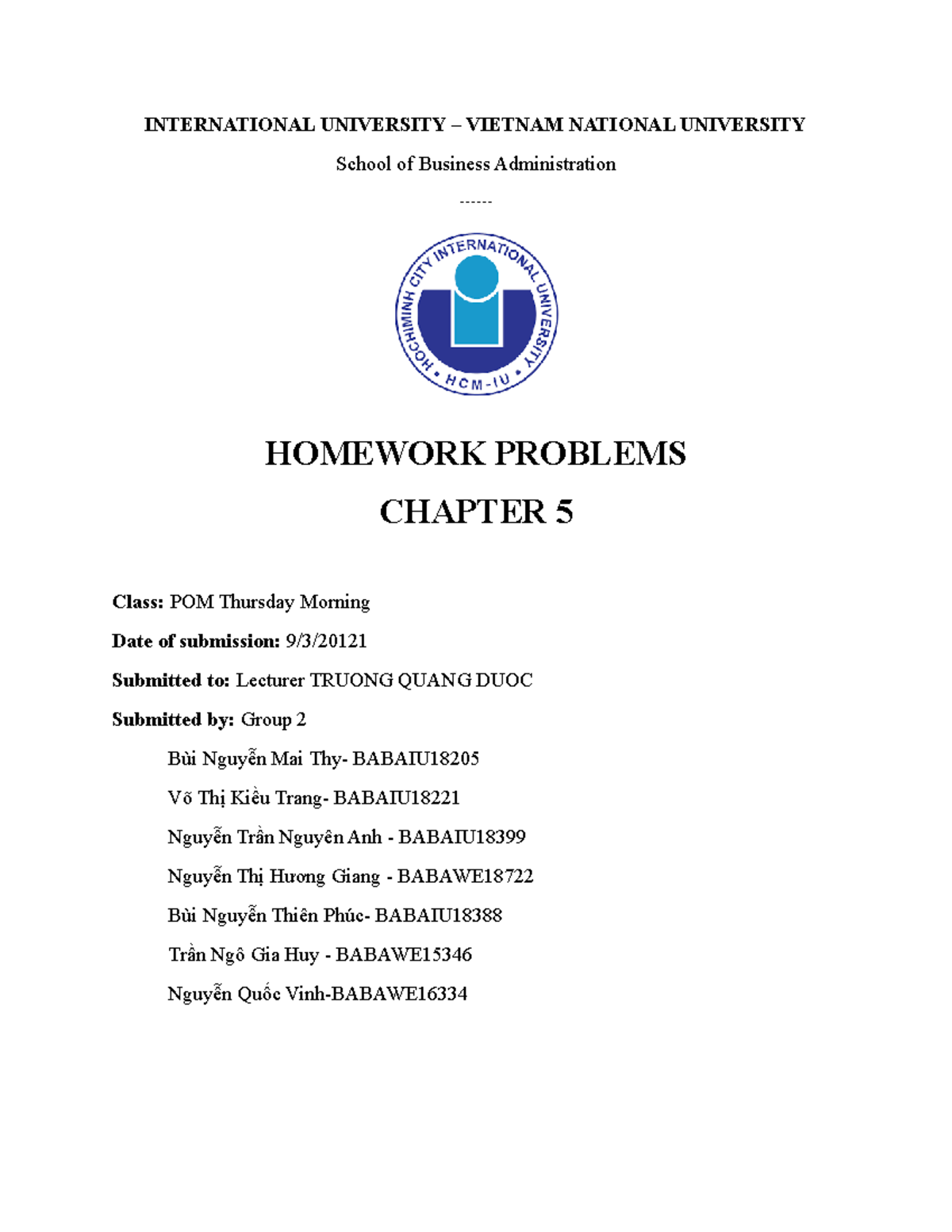 Chap5- Product Design - homework - INTERNATIONAL UNIVERSITY – VIETNAM ...