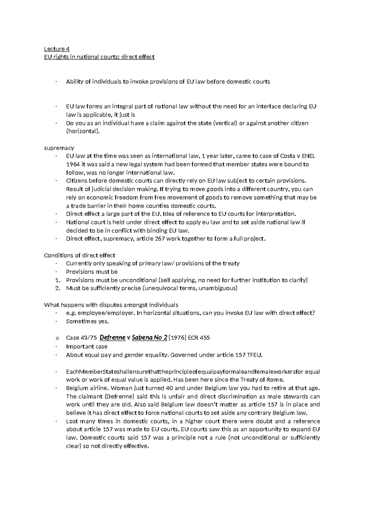Lecture 4 Direct Effect Lecture 4 Eu Rights In National Courts Direct Effect Ability Of