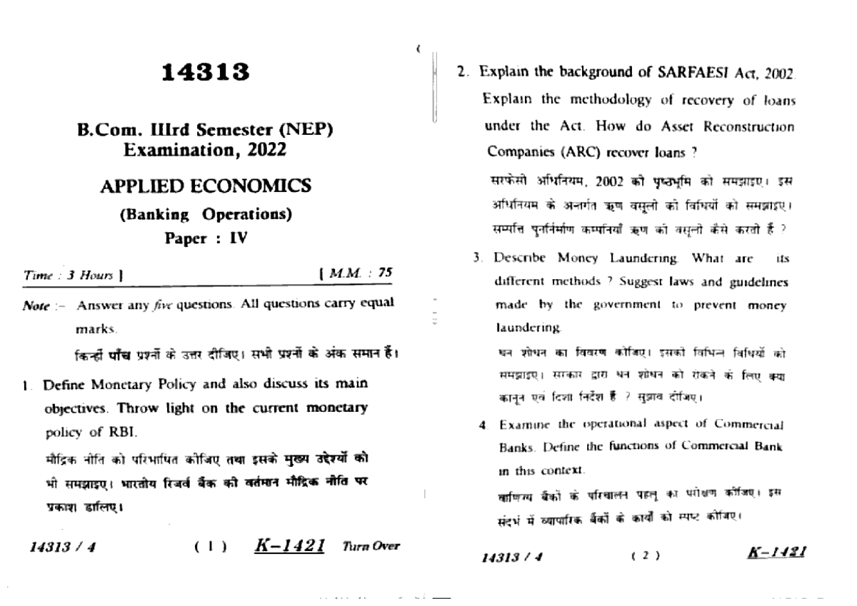 Bcom 3 sem ae banking operations 14313 2022 - 14313 2. Explain the ...