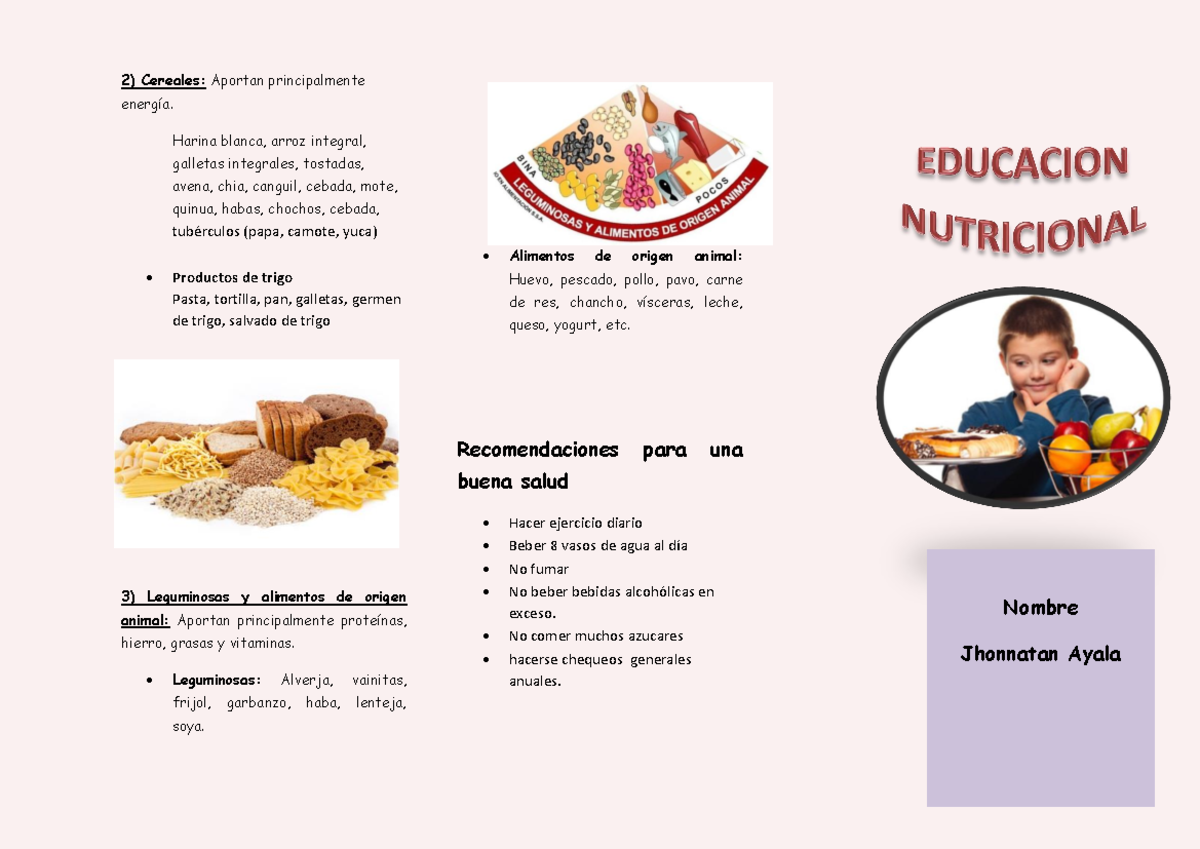 Triptico alimenticio - esquema de nutricion - 2) Cereales: Aportan ...