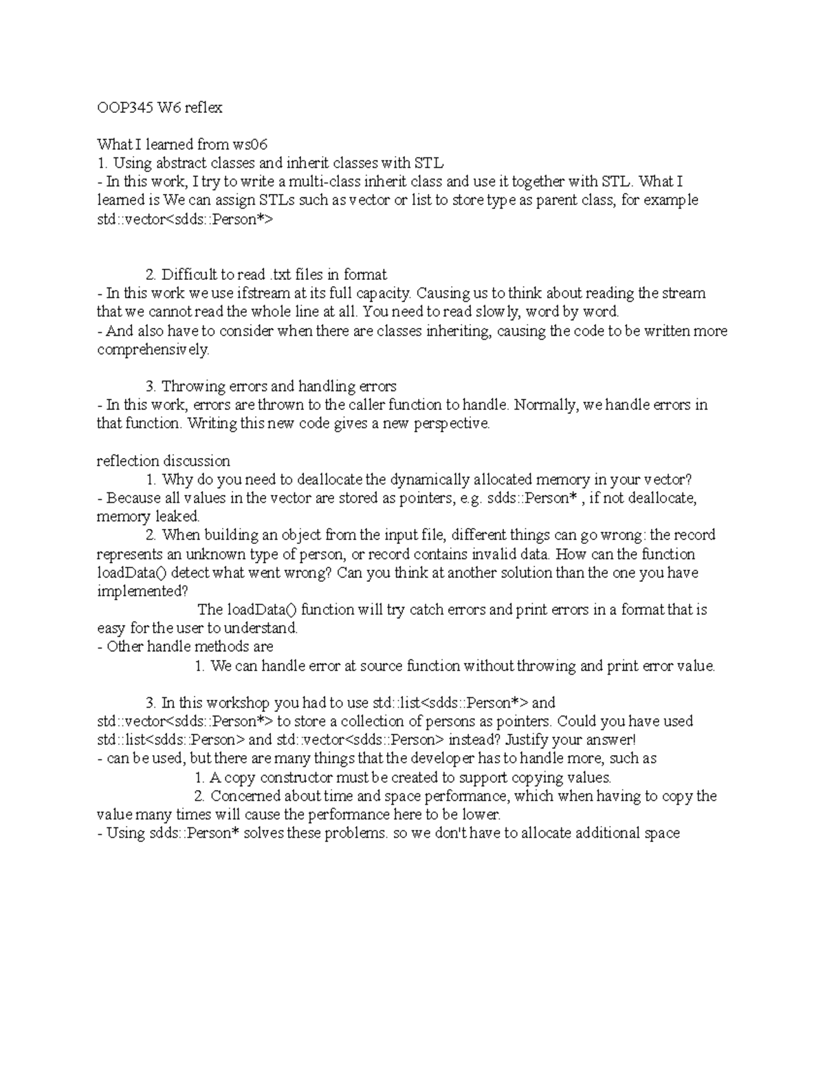 OOP345 W6 reflex - OOP345 W6 reflex What I learned from ws Using abstract classes and inherit ...