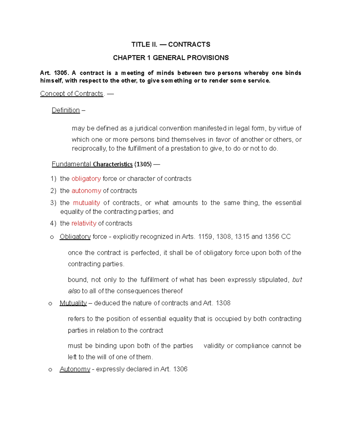 Obligations and Contract Law Contracts - General Provisions - TITLE II. — CONTRACTS CHAPTER 1 ...