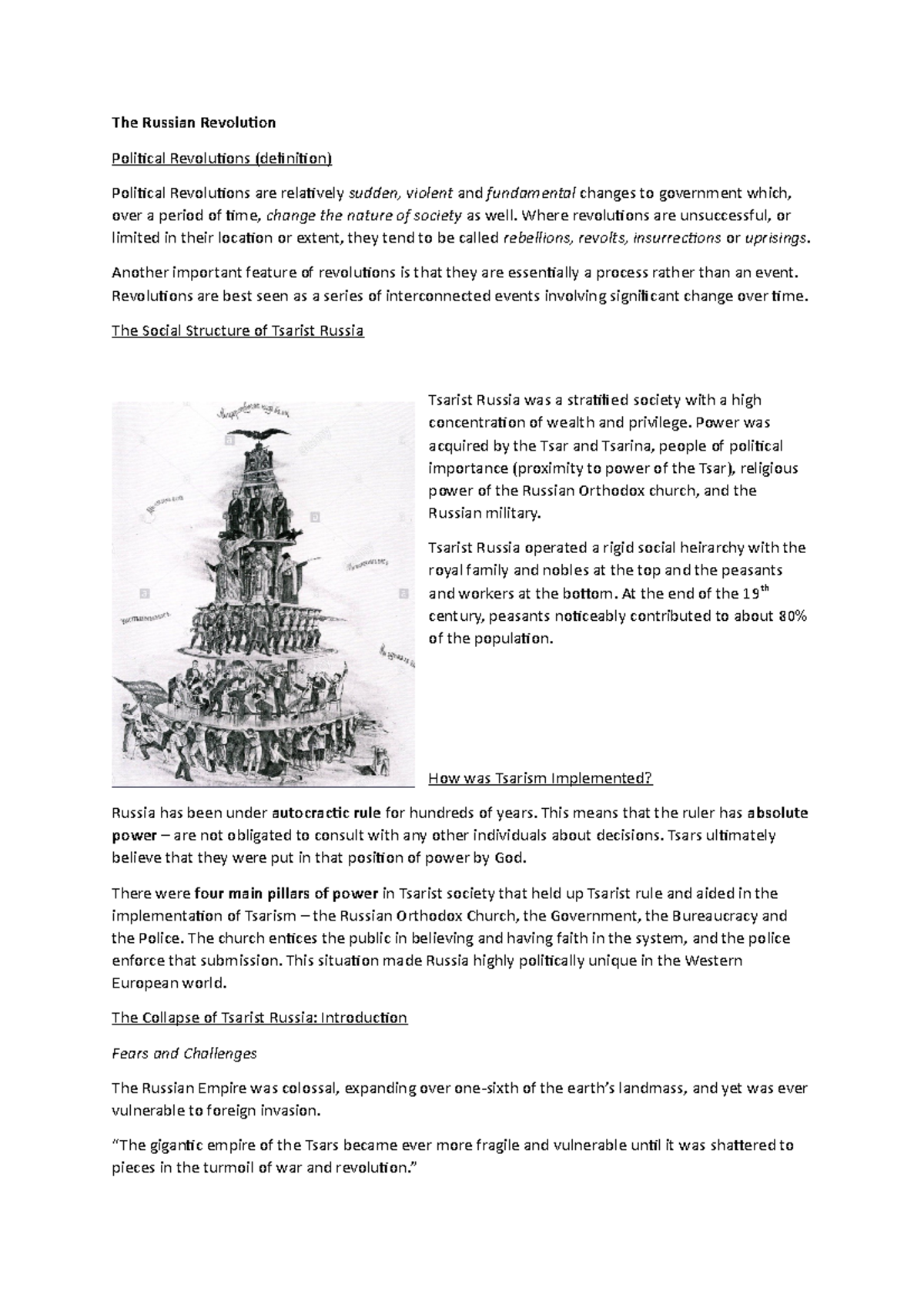 Prelim modern history notes - The Russian Revolution Political ...