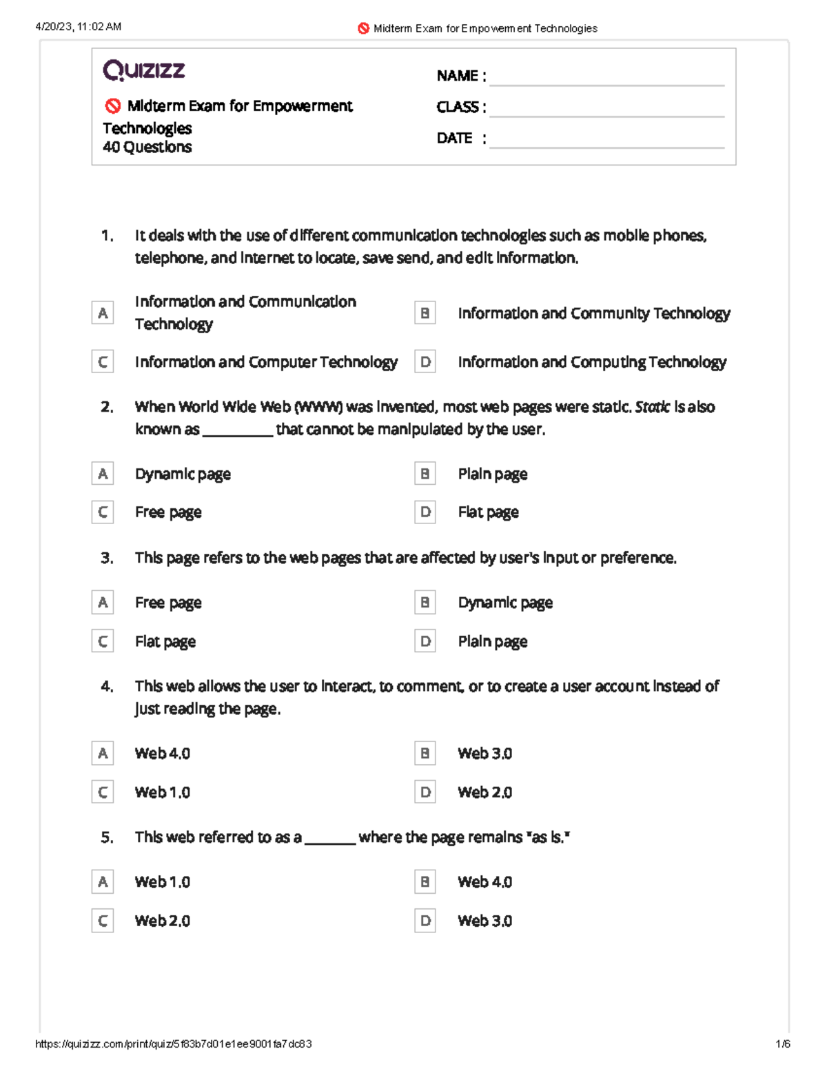 🚫 Midterm Exam for Empowerment Technologies - Technologies Midterm Exam for Empowerment 40 - Studocu