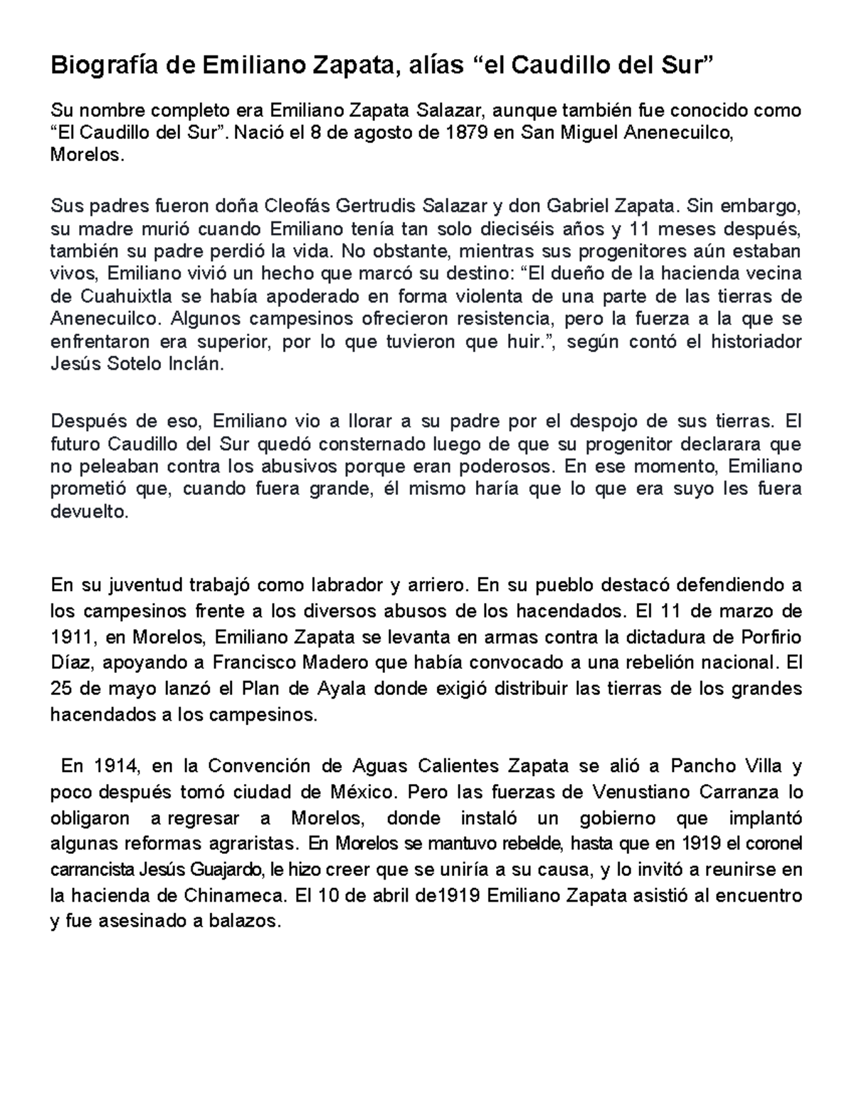 Biografía de Emiliano Zapata - Biografía de Emiliano Zapata, alías “el ...