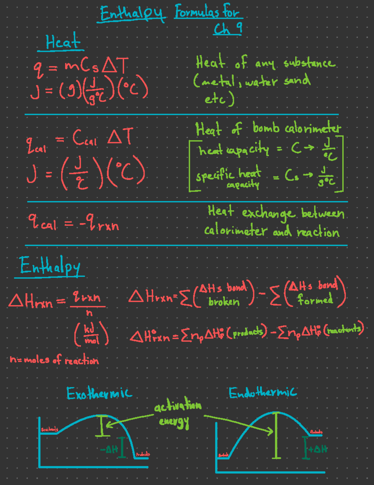 Enthalpy formulas - chem work - Enthalpy Formulator Heat CI q MCs T ...