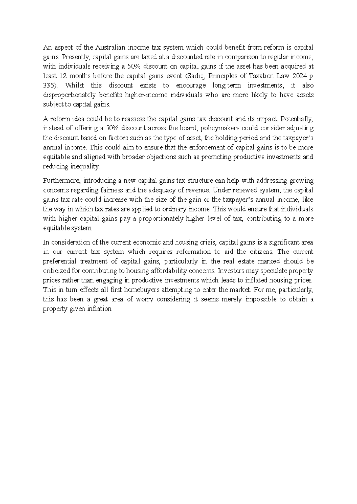 Revenue Law - Reflection 1 - An aspect of the Australian income tax ...