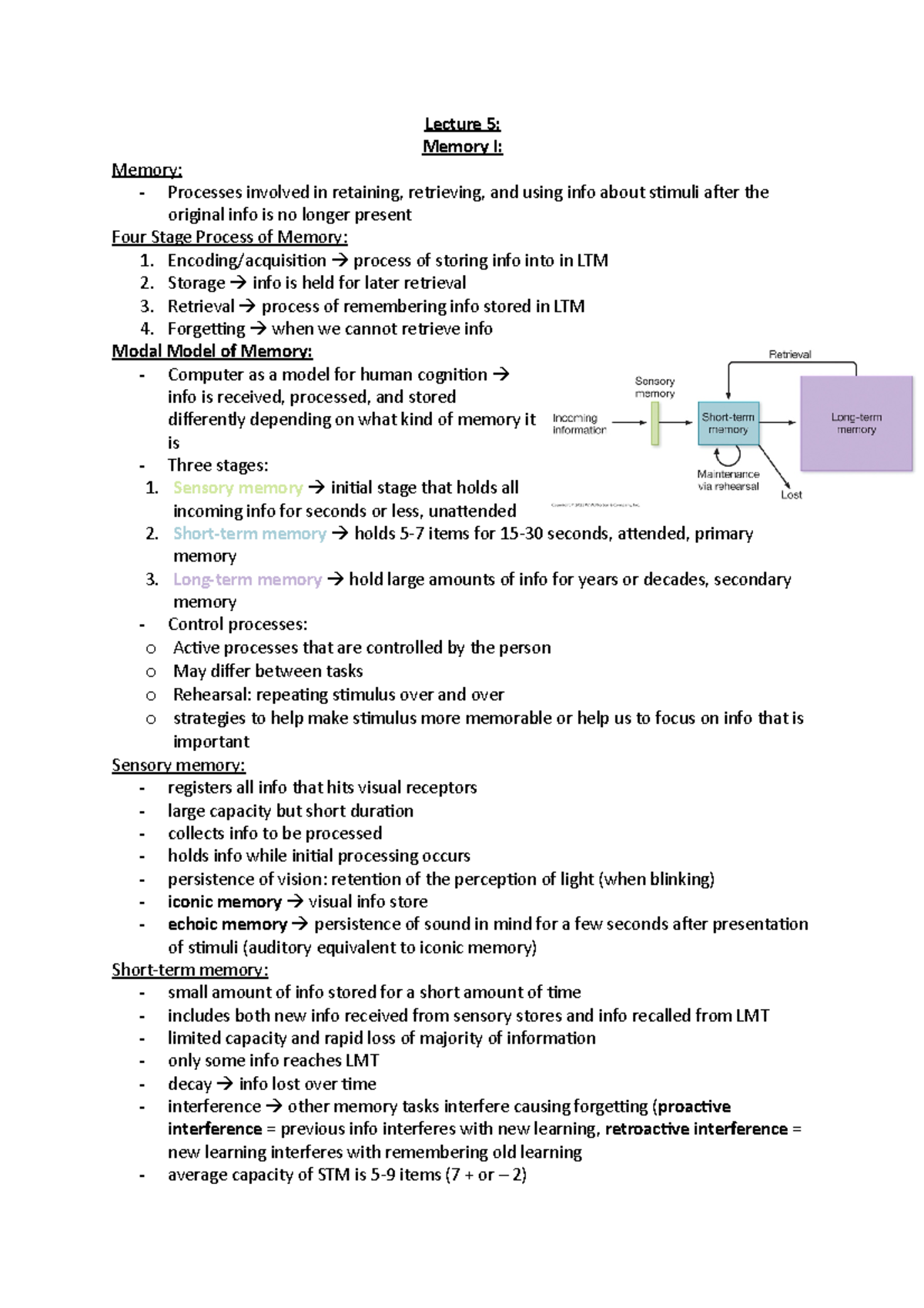 Lecture 5 - Lecture 5: Memory I: Memory: Processes involved in ...