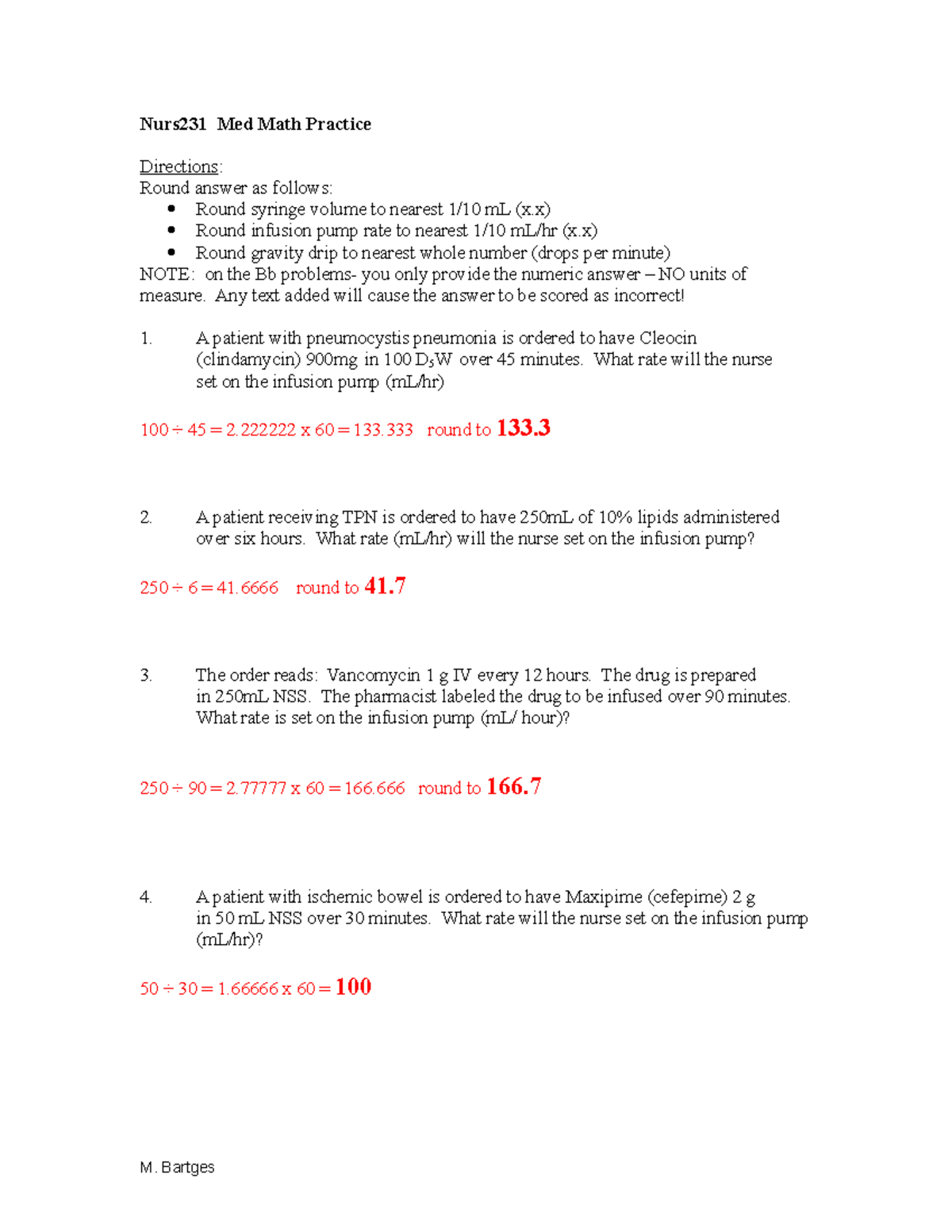 231math practice KEY - Nurs231 Med Math Practice Directions: Round ...