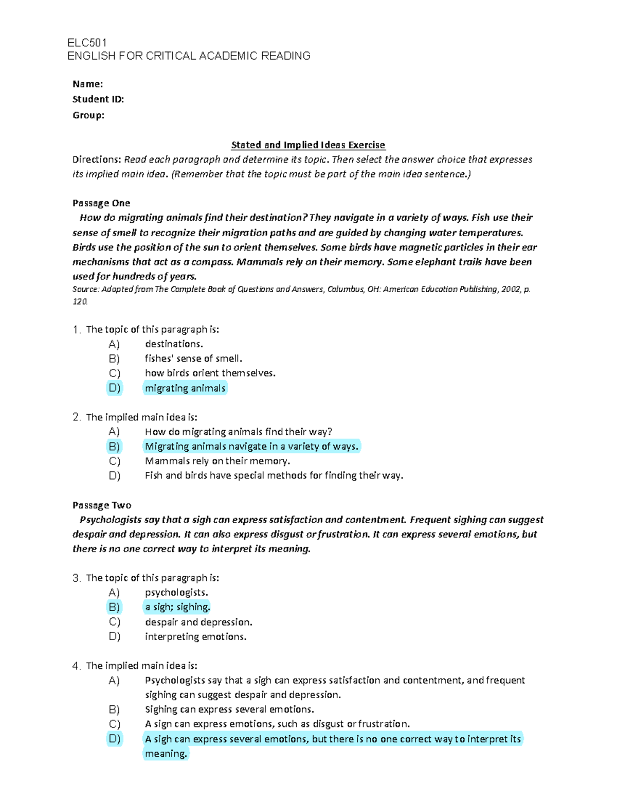 Elc assignment week3 - PRACTICE WEEK 3 - ENGLISH FOR CRITICAL ACADEMIC ...