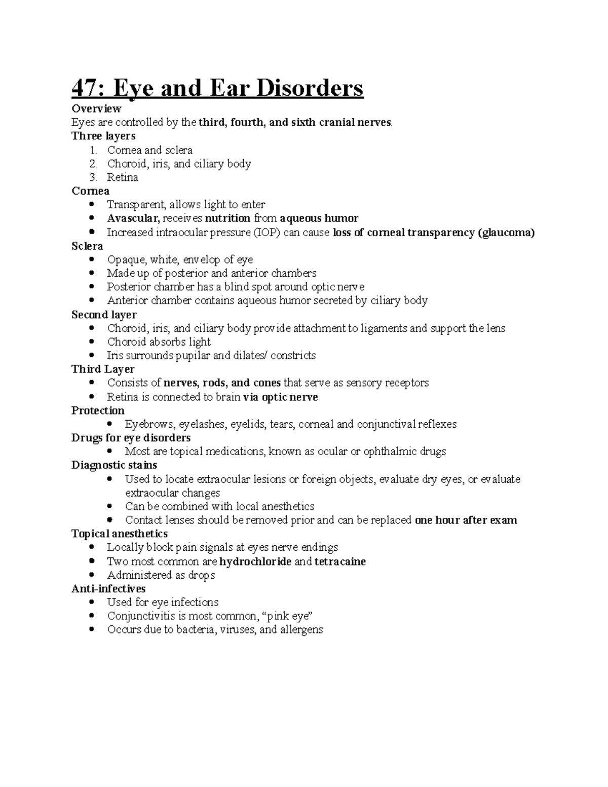 Chapter 47 pharm - 47: Eye and Ear Disorders Overview Eyes are ...