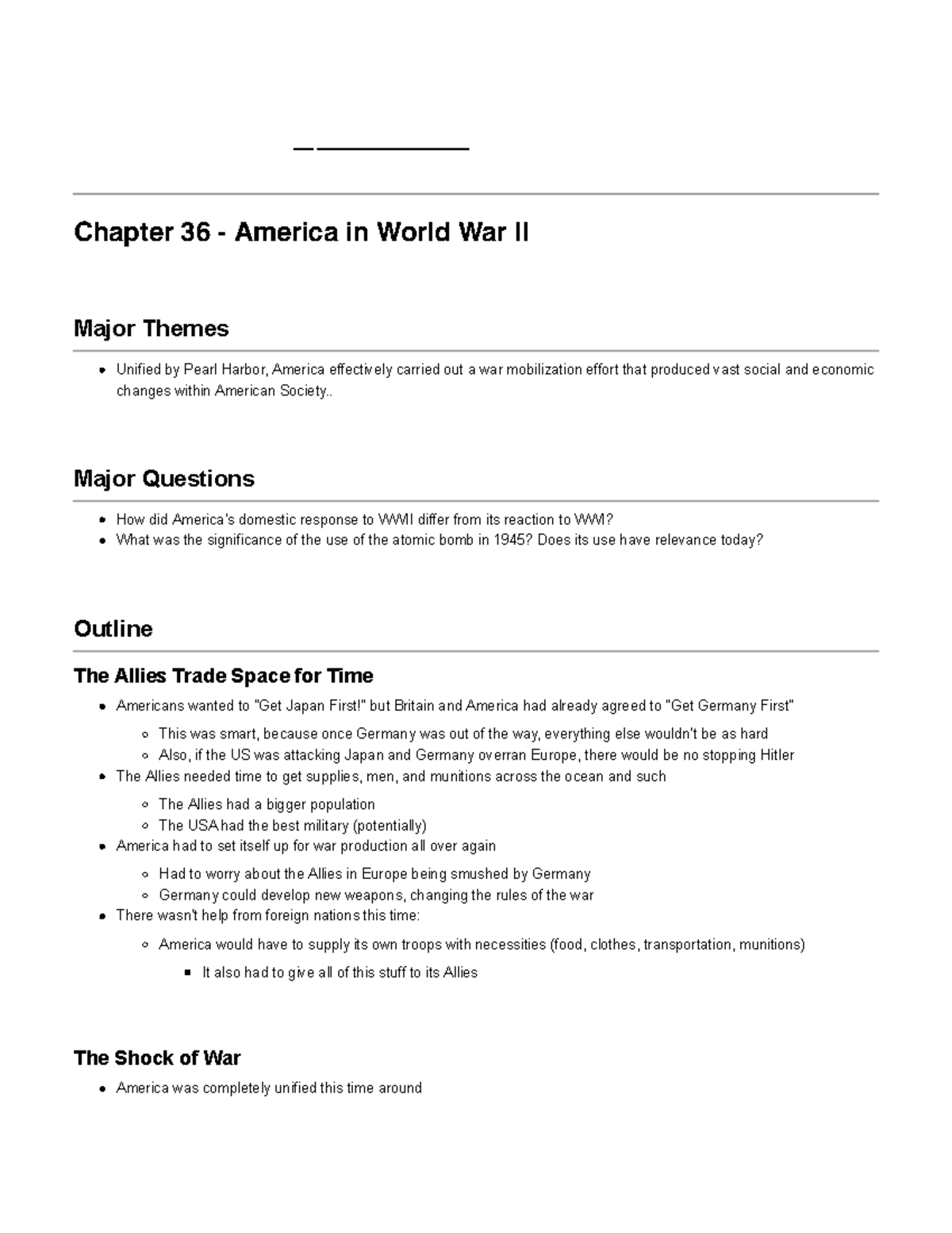 Chapter 36 - America in World War II - . Major Questions How did ...