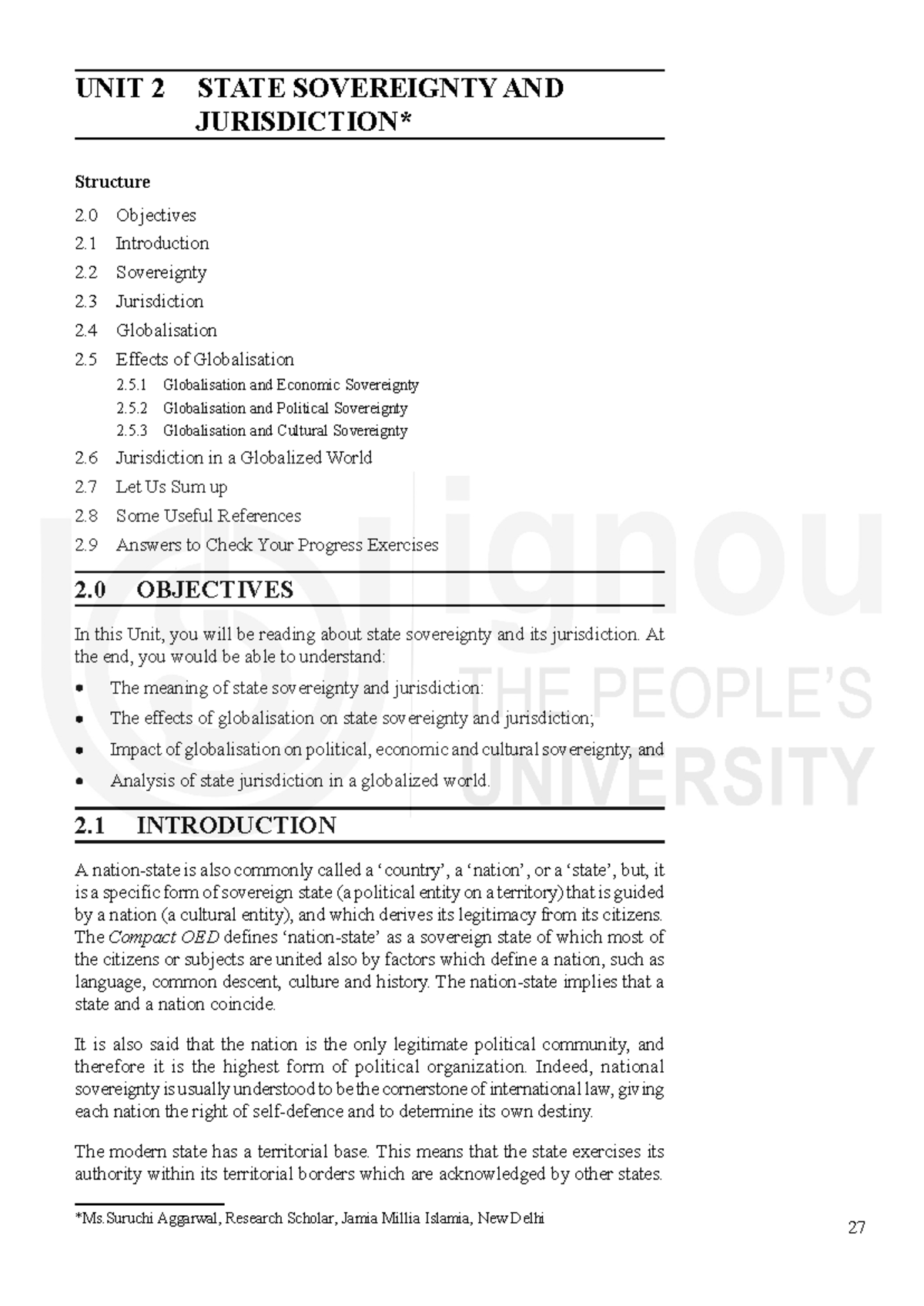 State n Sovereignty - Understanding Globalisation UNIT 2 STATE ...