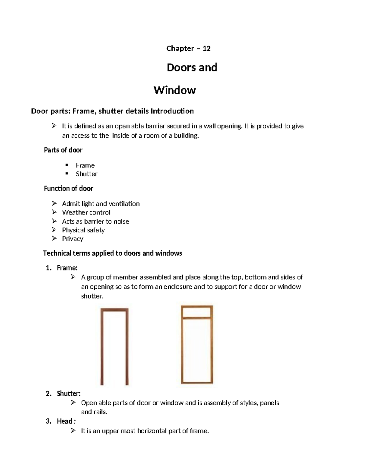 Building door and window - ####### Chapter – 12 Doors and Window ...