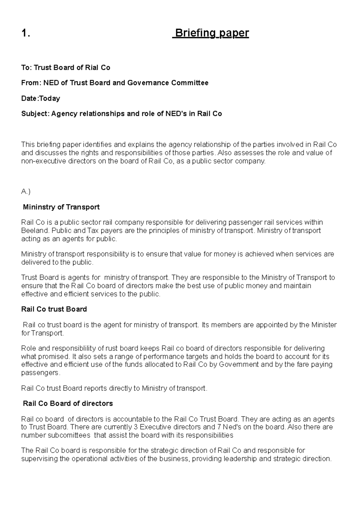 Test Reach - sbl - 1. Briefing paper To: Trust Board of Rial Co From ...