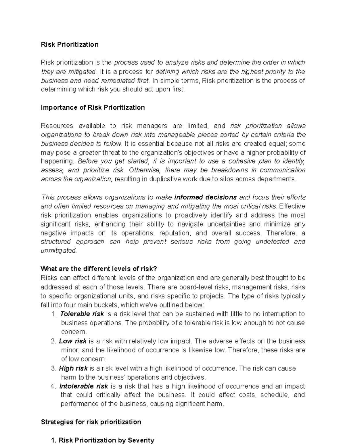 Week 5 (Risk Prioritization, Mitigation Strategies, & Best Practices ...