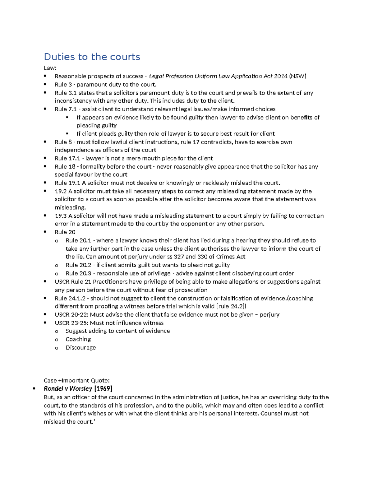 Duties to the courts Notes - Duties to the courts Law: Reasonable ...