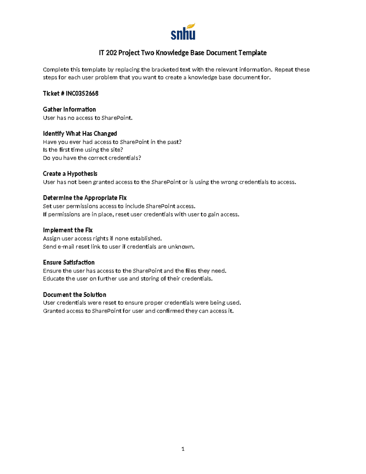 IT 202 Project 2 - Final - IT 202 Project Two Knowledge Base Document Template Complete this ...
