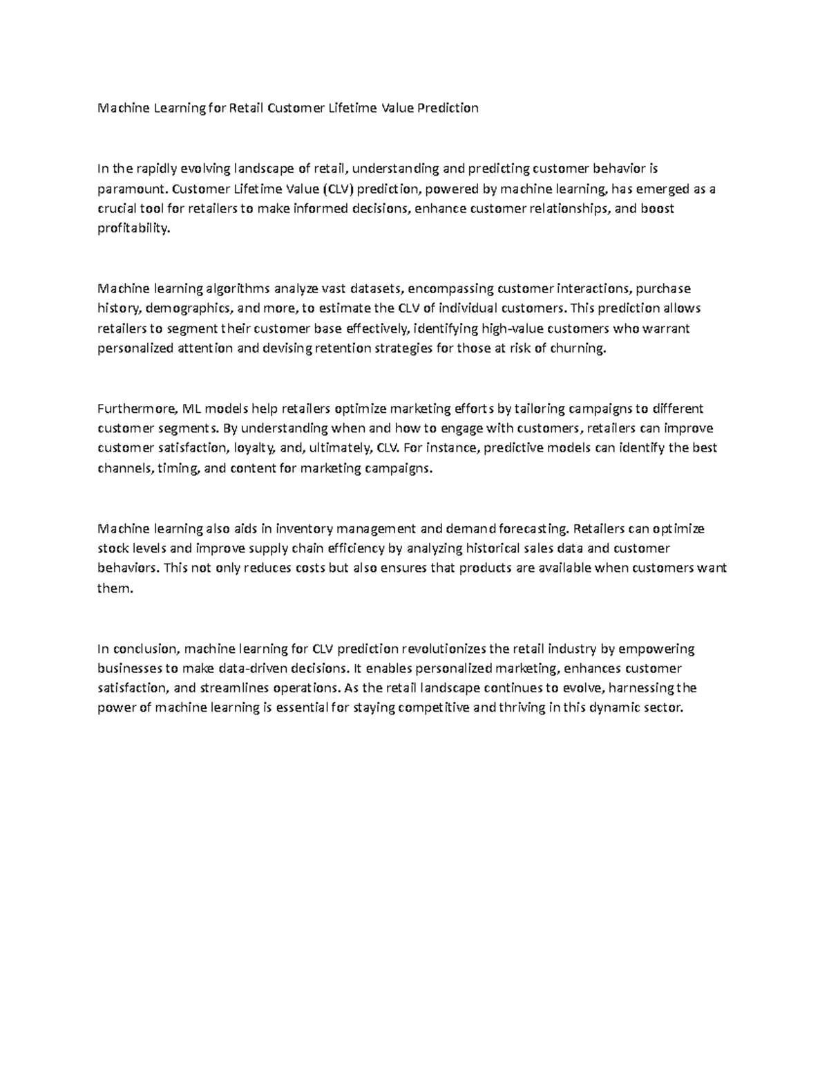 Machine Learning for Retail Customer Lifetime Value Prediction ...