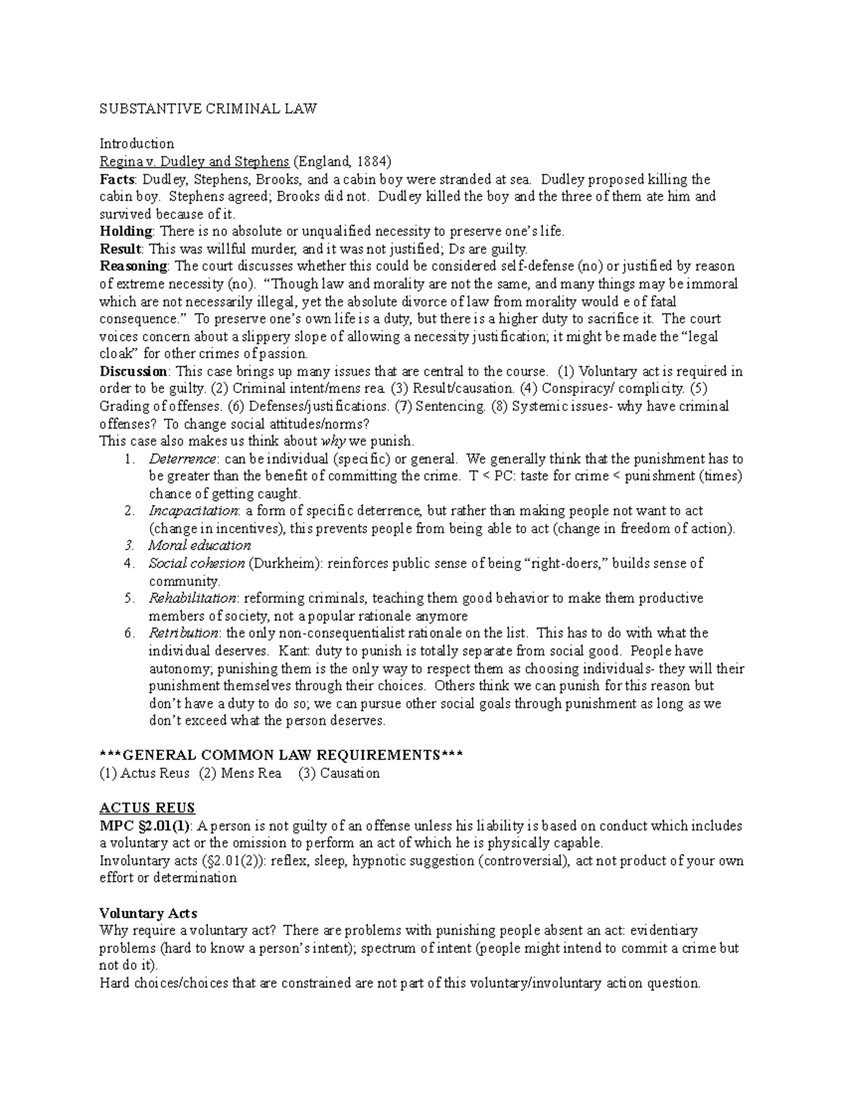 Criminal Law Study Guide - SUBSTANTIVE CRIMINAL LAW Introduction Regina ...