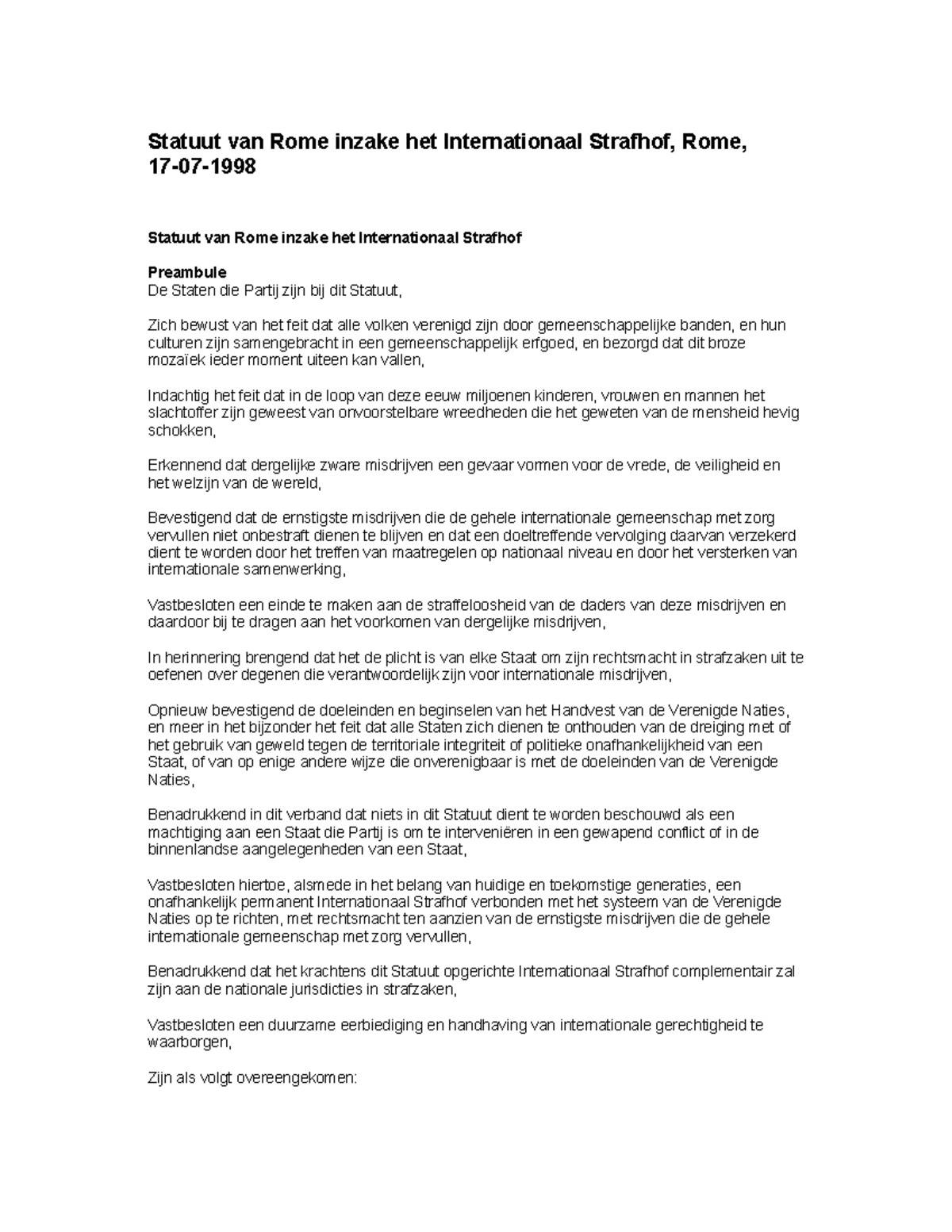 Statuut van Rome inzake het Internationaal Strafhof 1998 ...