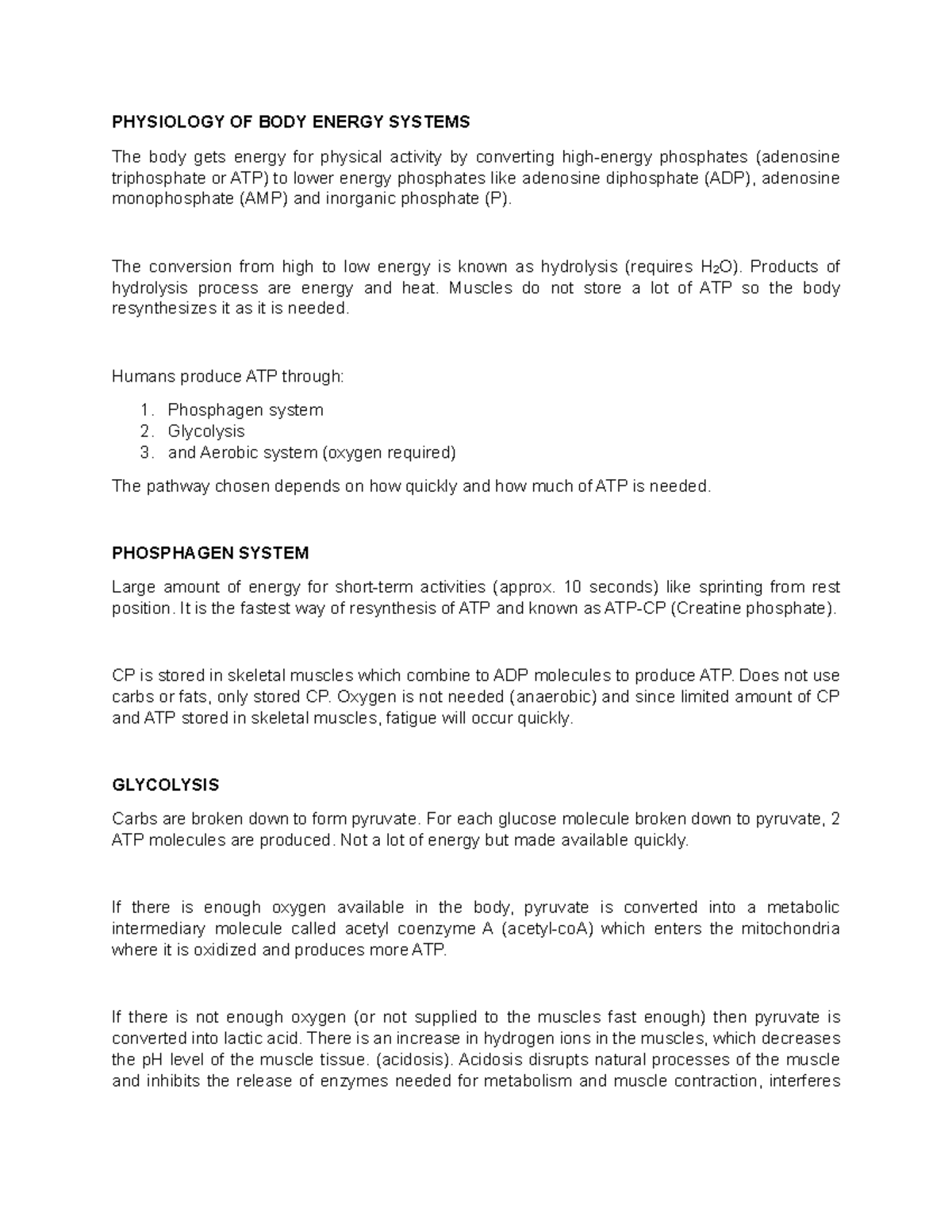 Energy Systems Athletic Nutrition - PHYSIOLOGY OF BODY ENERGY SYSTEMS ...