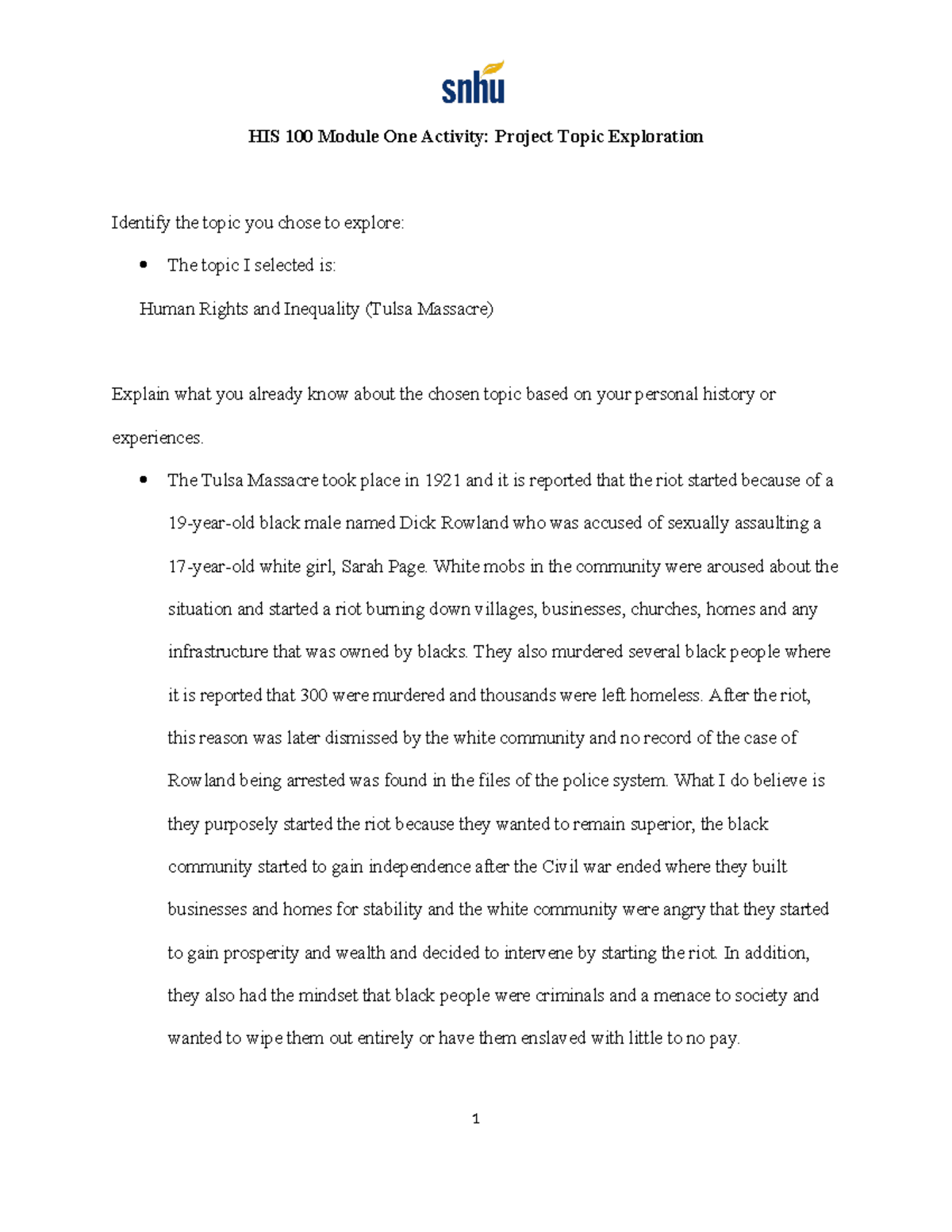 Module 1 History assignment - HIS 100 Module One Activity: Project ...