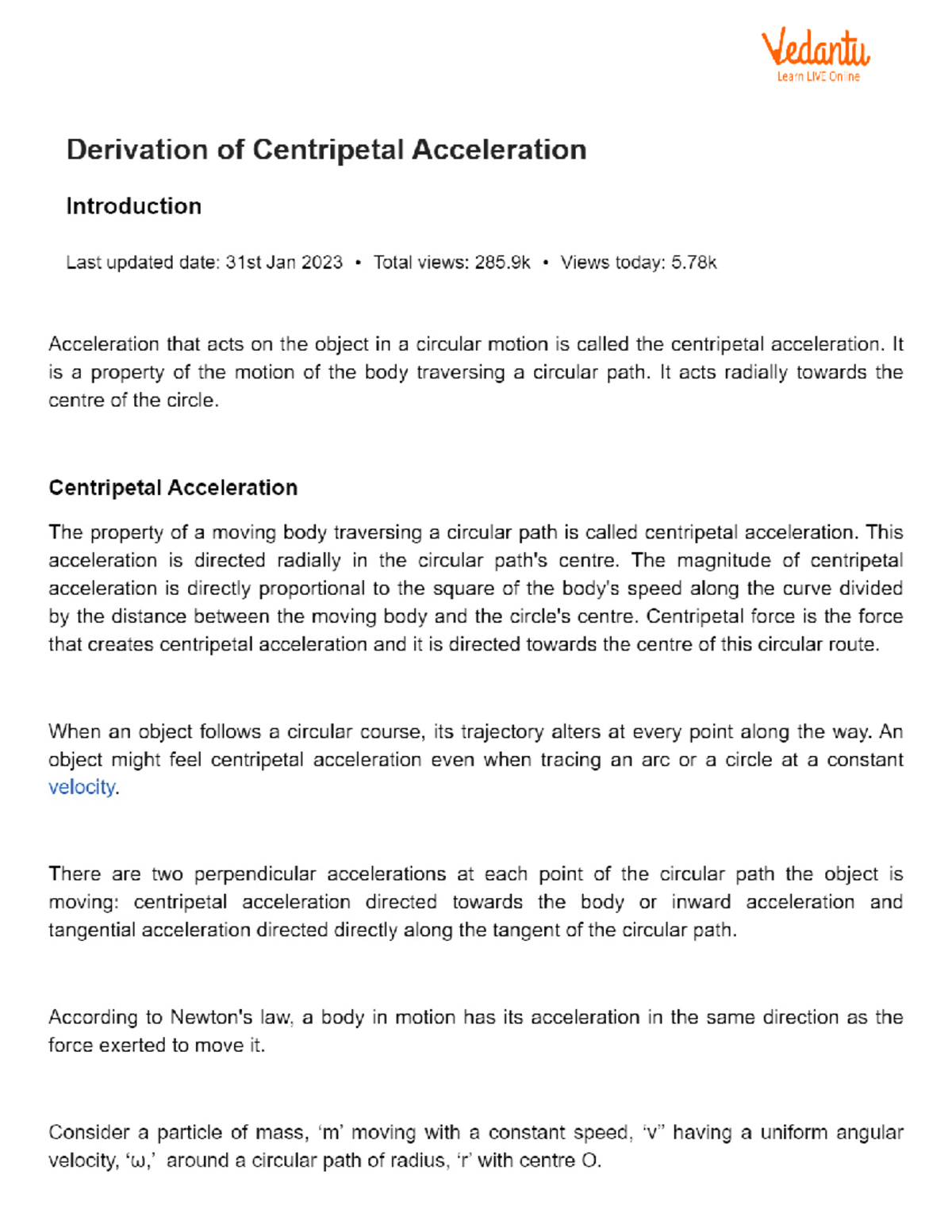 Derivation of Centripetal Acceleration - B.tech CSE - Studocu