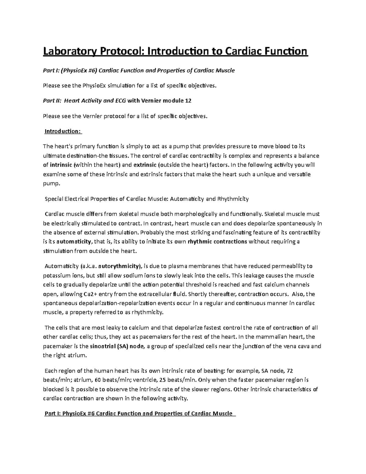 Cardaic Physiology EKG F17 - Laboratory Protocol: Introduction to ...