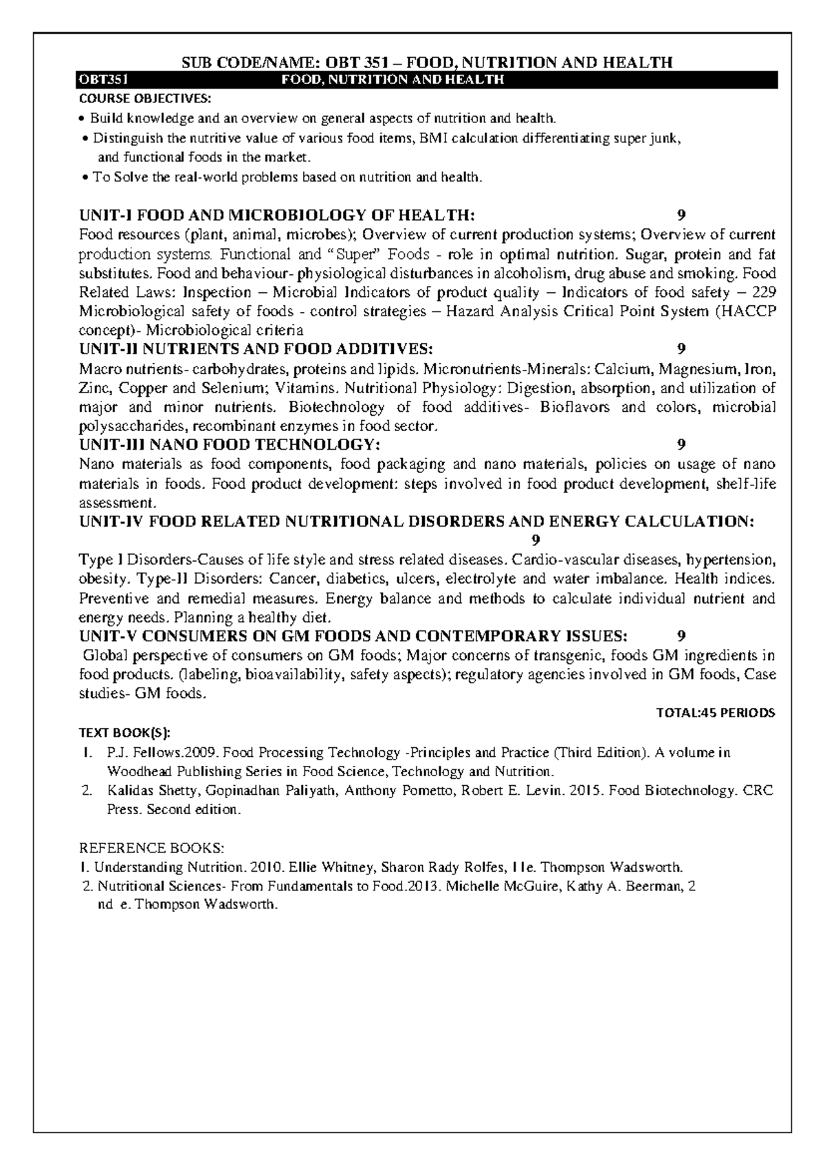 OBT357Notes - Question bank for food, nutrition and health - SUB CODE ...